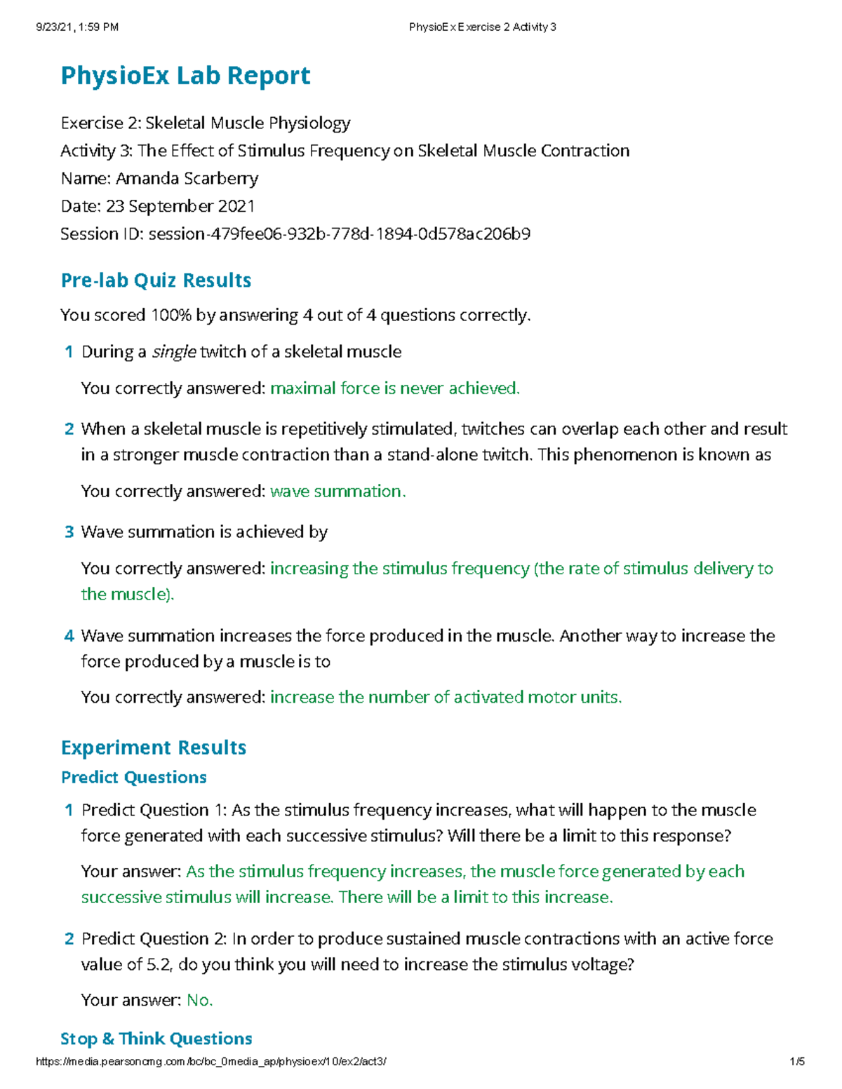 Lab Report Physio Ex Exercise 2 Activity 3 - HSC207 - Jersey College ...