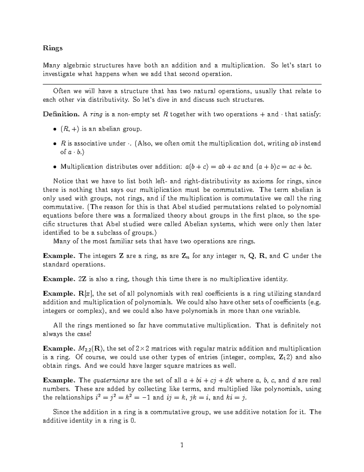 26 Intro to Rings - Rings Many algebraic structures have both an ...