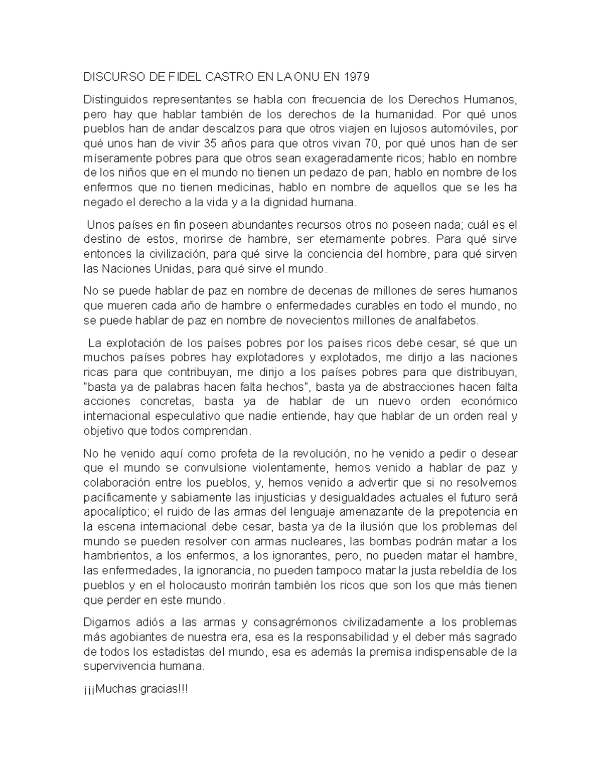 Discurso fidel castro - Apuntes 8 - DISCURSO DE FIDEL CASTRO EN LA ONU ...