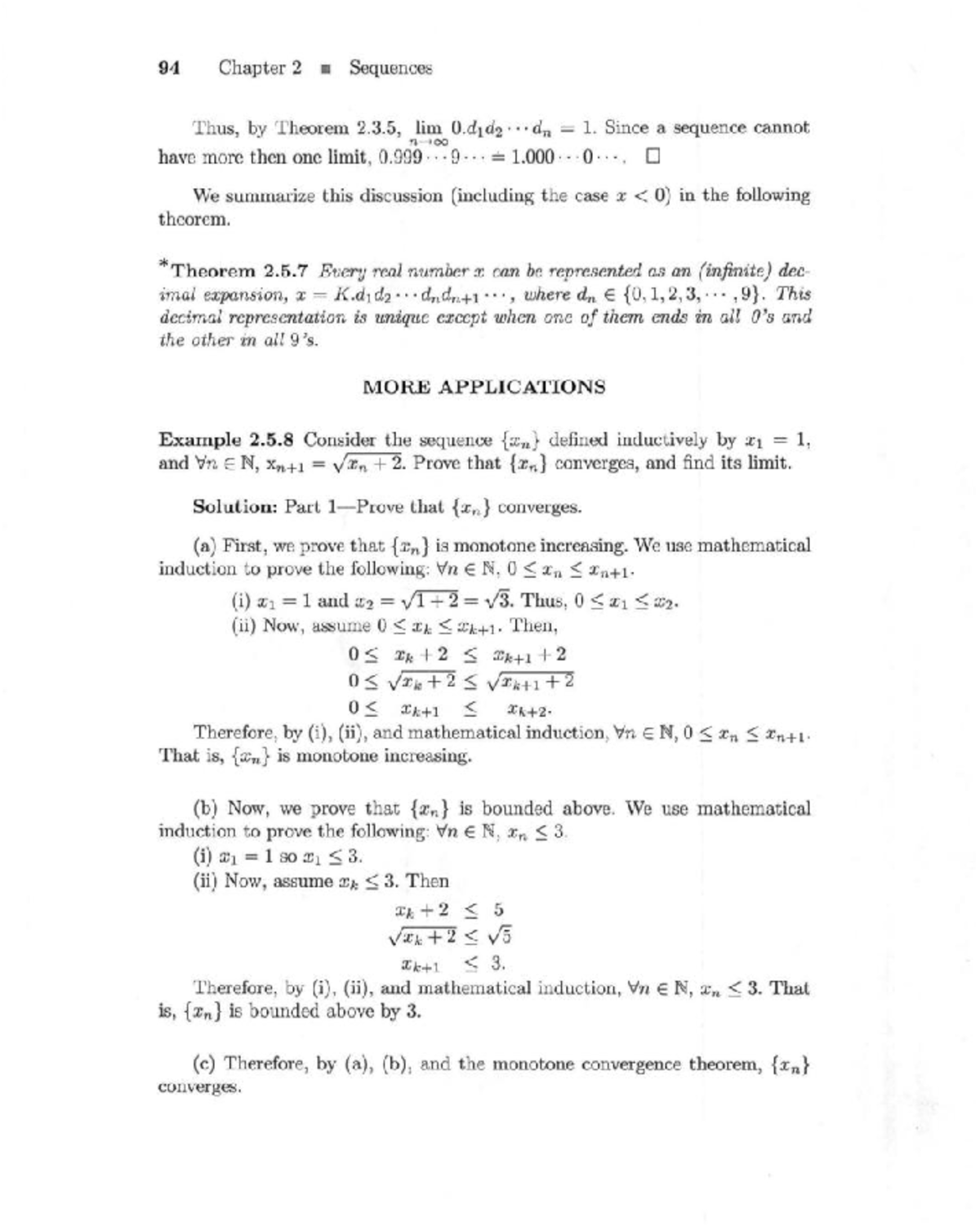 Toaz - nice - 94 Chapter 2 • Sequences Thu s, by Theorem 2.3, lim O 1 d ...