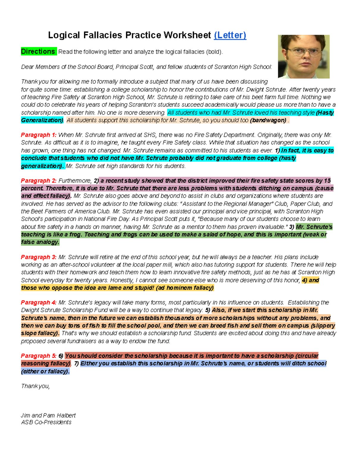 Logical Fallacies Letter Worksheet - Logical Fallacies Practice ...