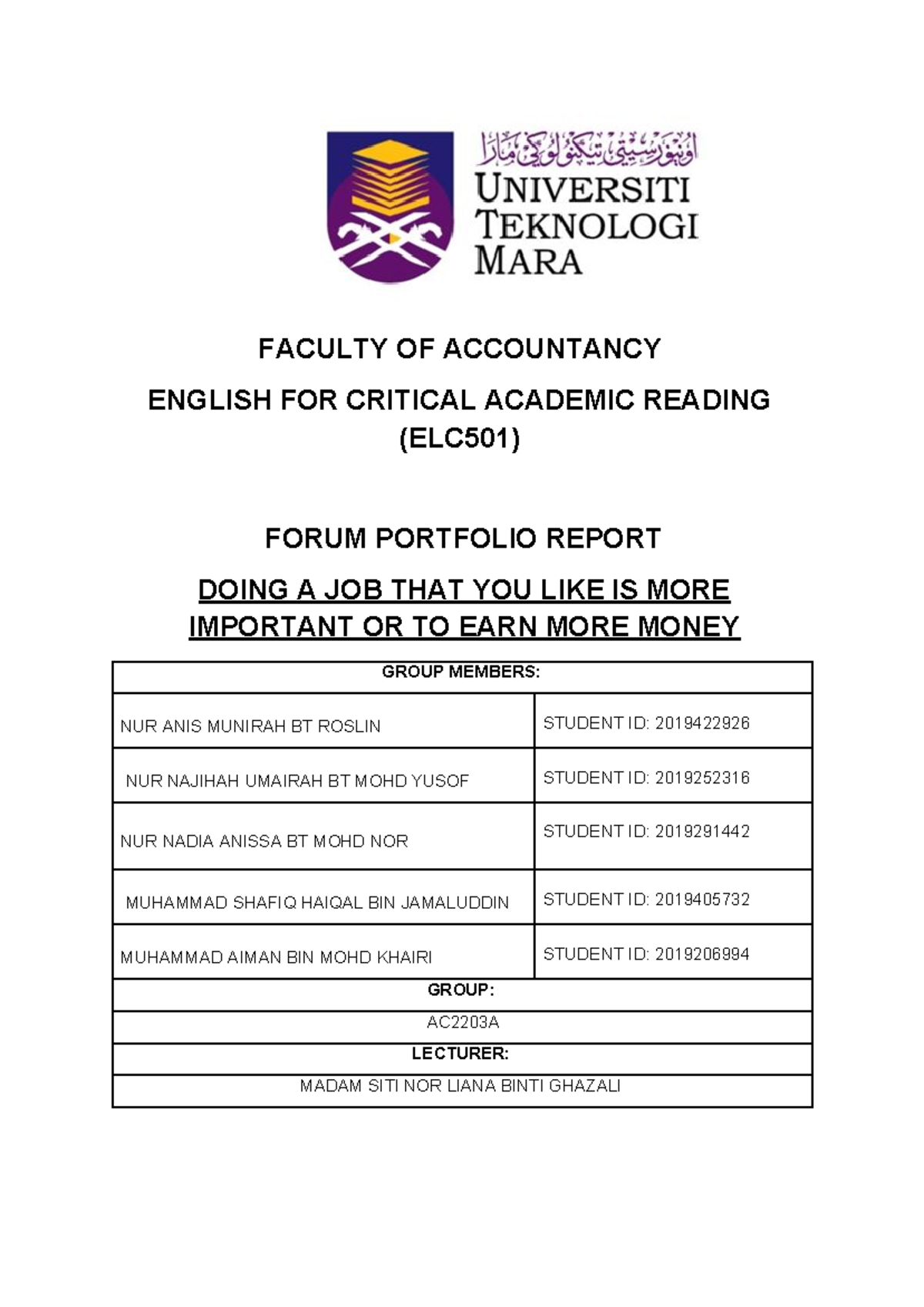 Sample portfolio - EXAMPLE FORUM SCRIPT - FACULTY OF ACCOUNTANCY ...