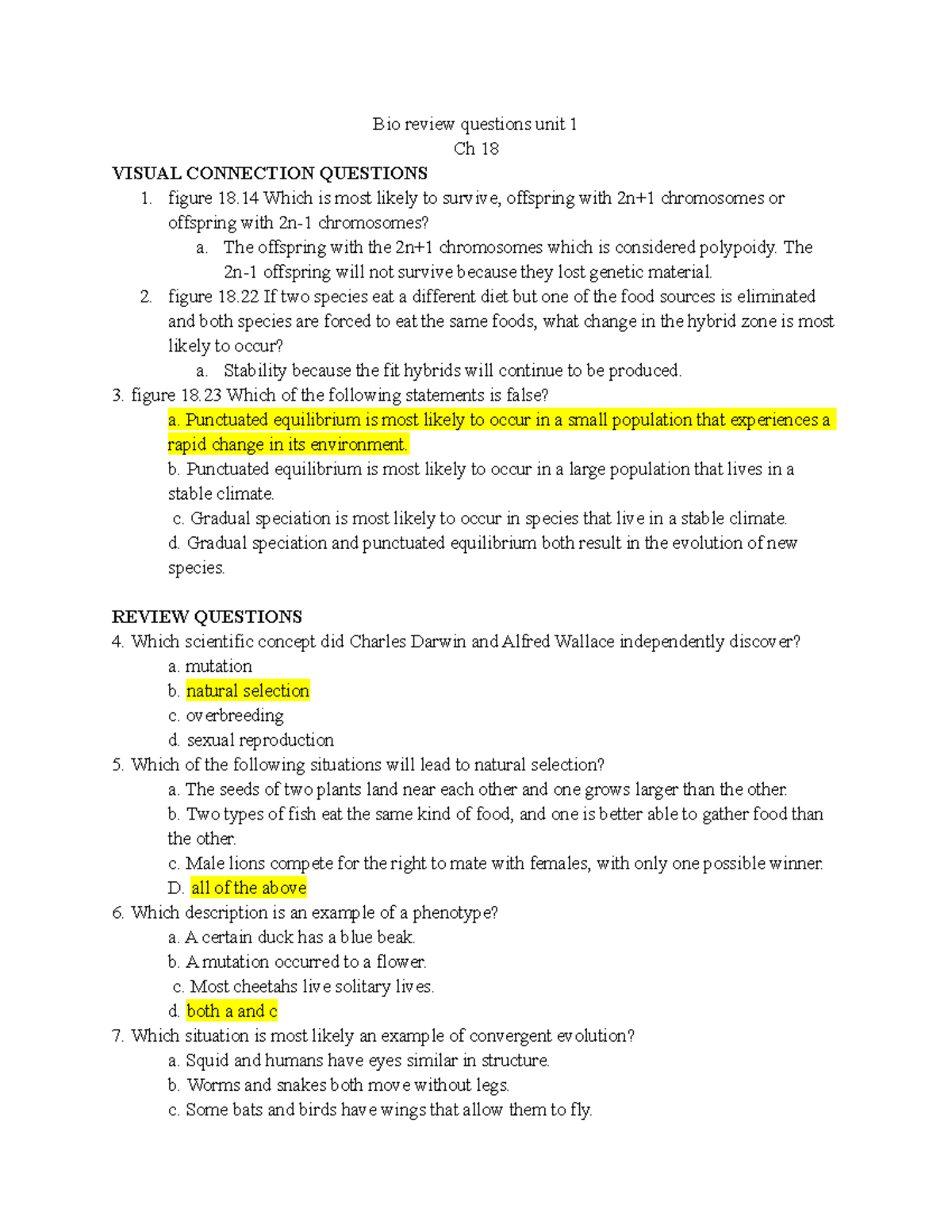 Bio review questions unit 1-evolution - BI 102 - Studocu