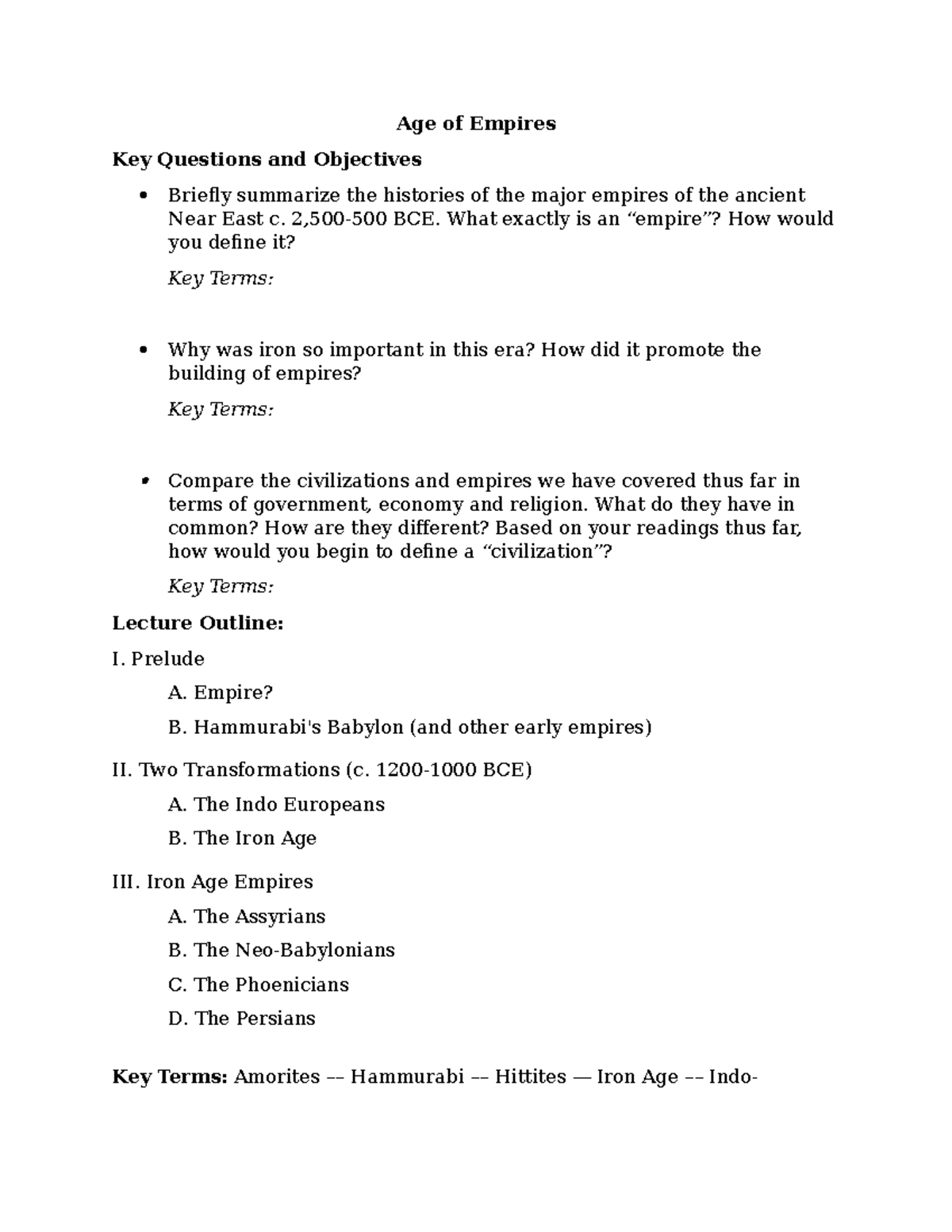 Week 3 - N/A - Age of Empires Key Questions and Objectives Briefly ...