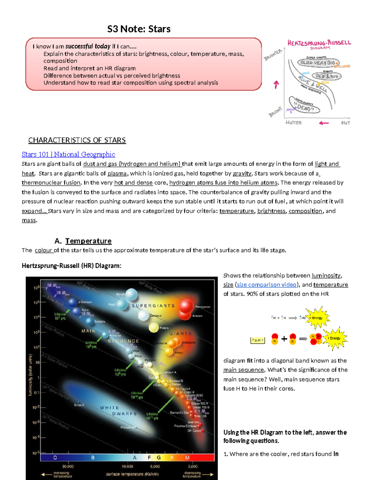 Copy of S3 Note Stars - S3 Note: Stars I. CHARACTERISTICS OF STARS Stars 101 | National ...
