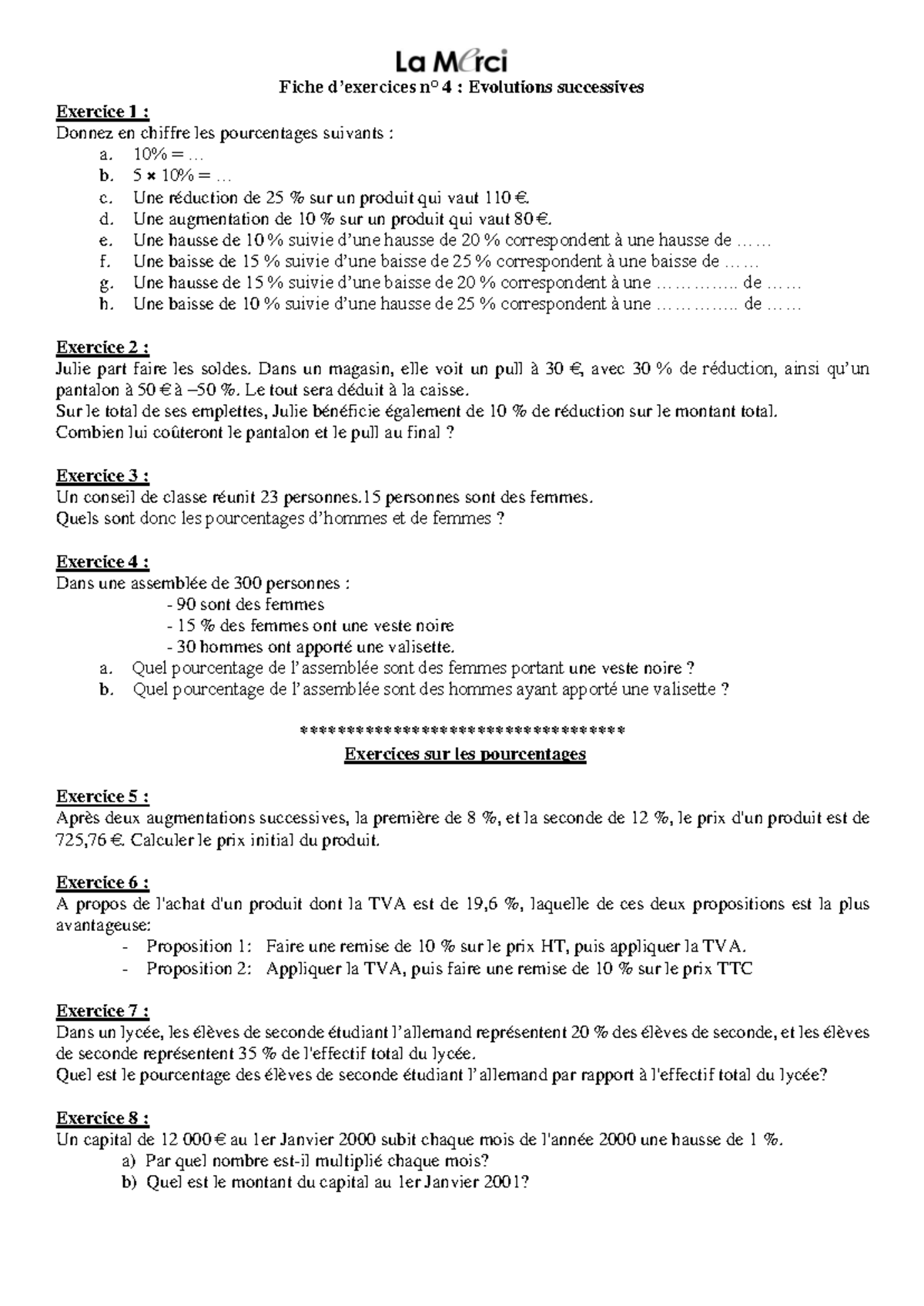 Evolutions+successives - Fiche d’exercices n° 4 : Evolutions ...