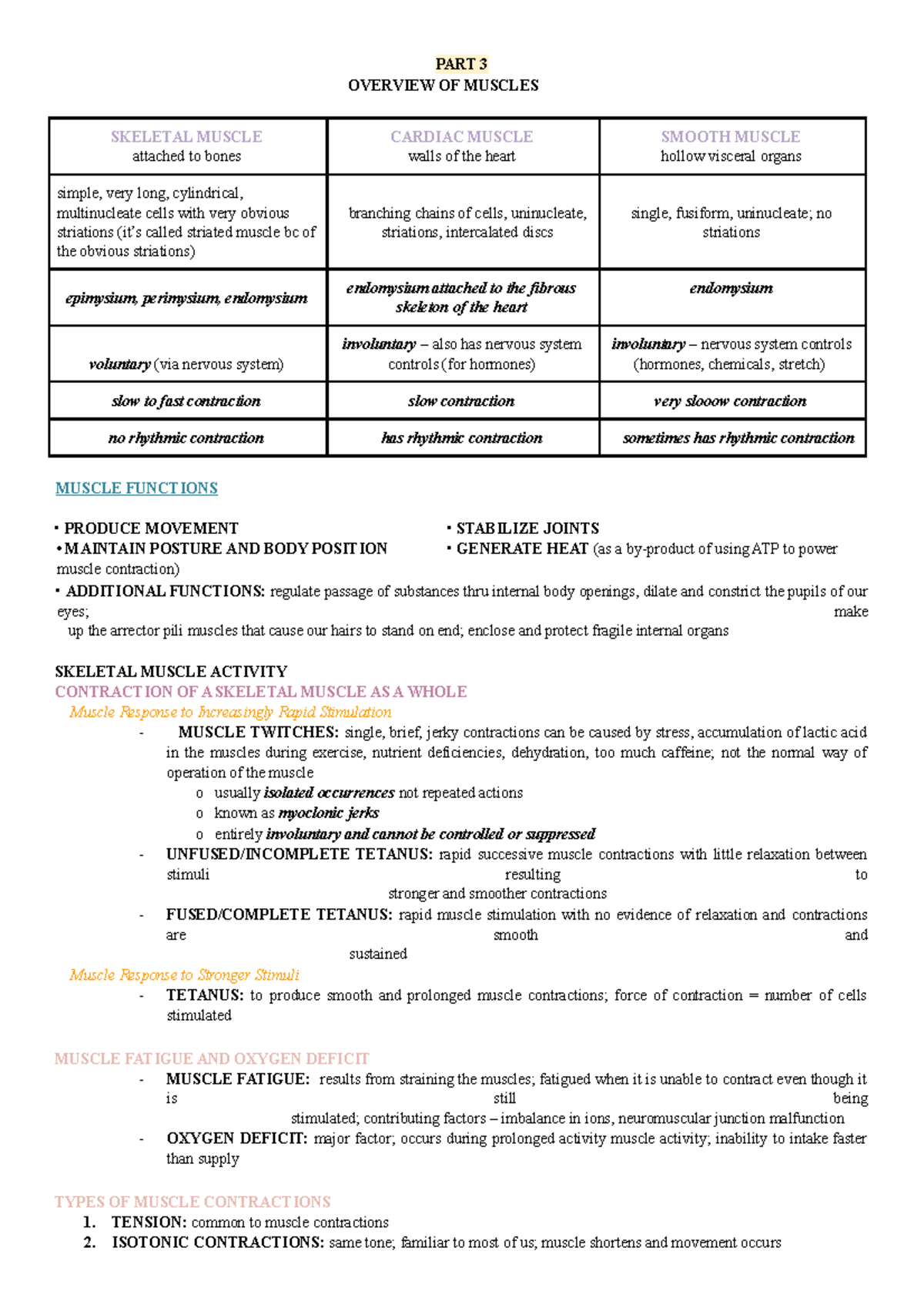 Reviewer Anatomy and Physiology - PART 3 OVERVIEW OF MUSCLES SKELETAL ...