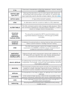 Database terms and definitions - 1. Introduction to Databases 1 Database basics Data Data is ...