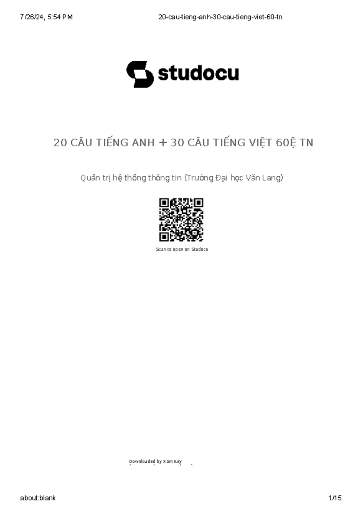 20 cau tieng anh 30 cau tieng viet 60 tn - Downloaded by Xom Key ( d il ) 20 C U TI NG ANH + 30 ...