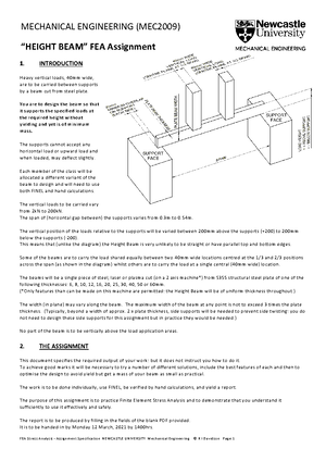 FEA Stress Analysis Assignment Report Blank 2021 - HEIGHT BEAM F.E ...