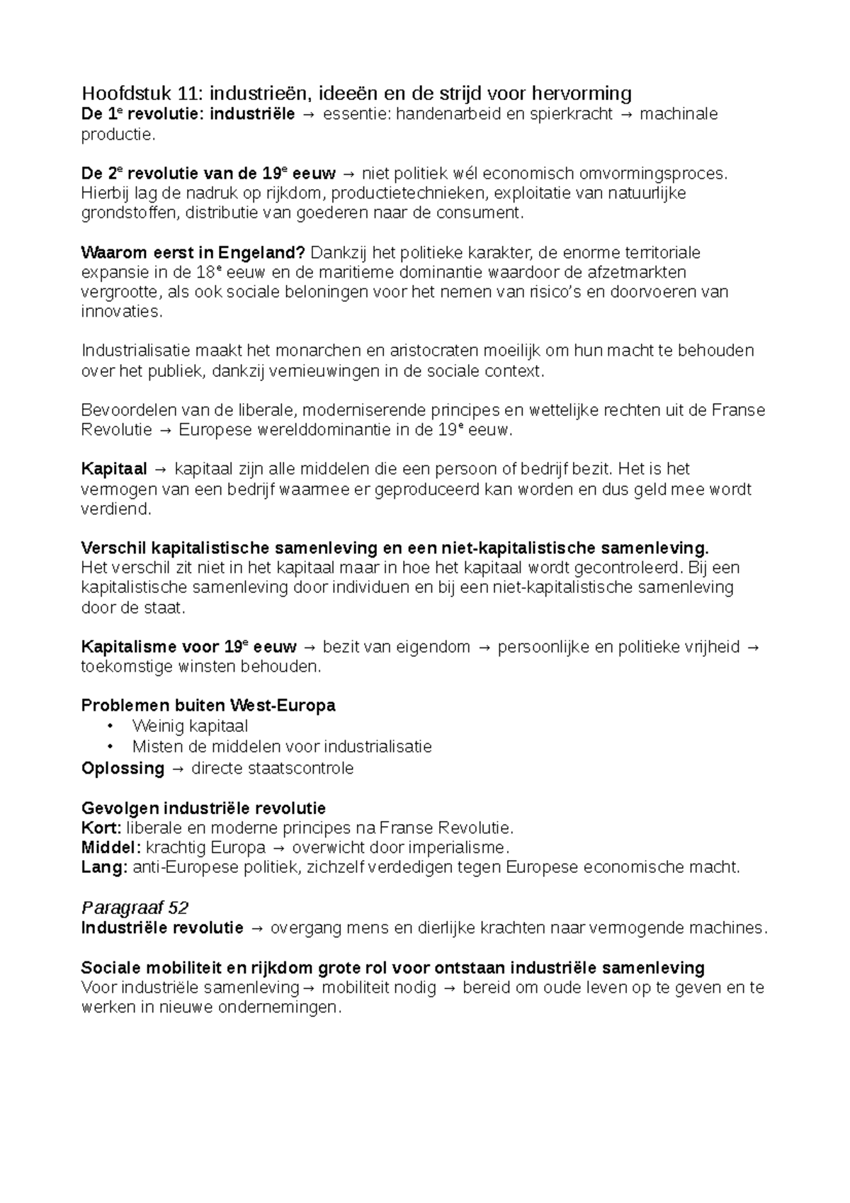 Kleine Samenvatting - Hoofdstuk 11: industrieën, ideeën en de strijd ...