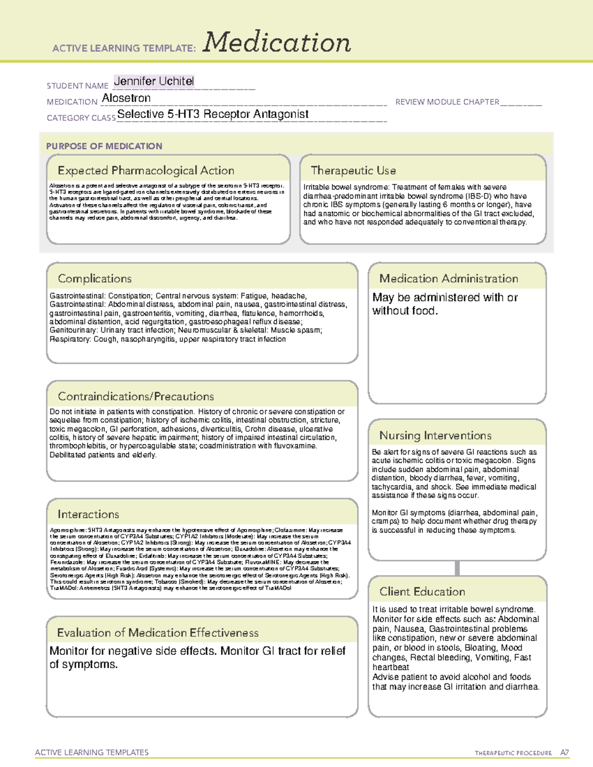 Alosetron - med sheet - ACTIVE LEARNING TEMPLATES THERAPEUTIC PROCEDURE ...