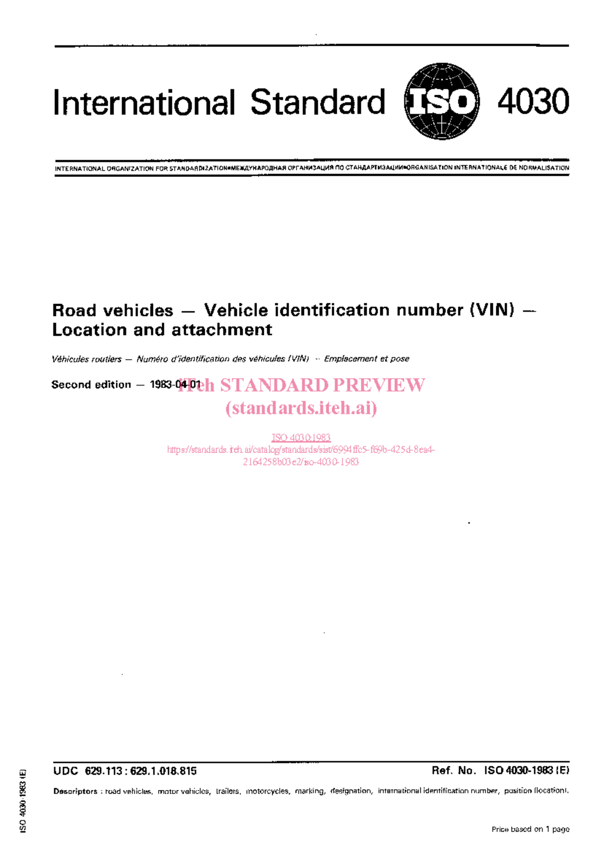 ISO-4030-1983 - VIN DECODER - International Standard INTERNATIONAL ...