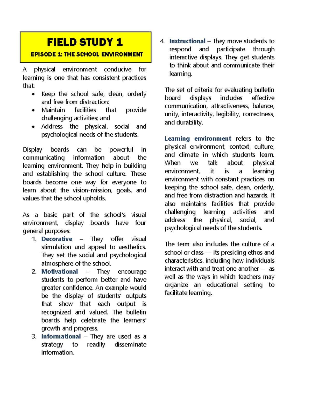 FS1 Episodes 1 8 Reviewer - FIELD STUDY 1 EPISODE 1: THE SCHOOL ...