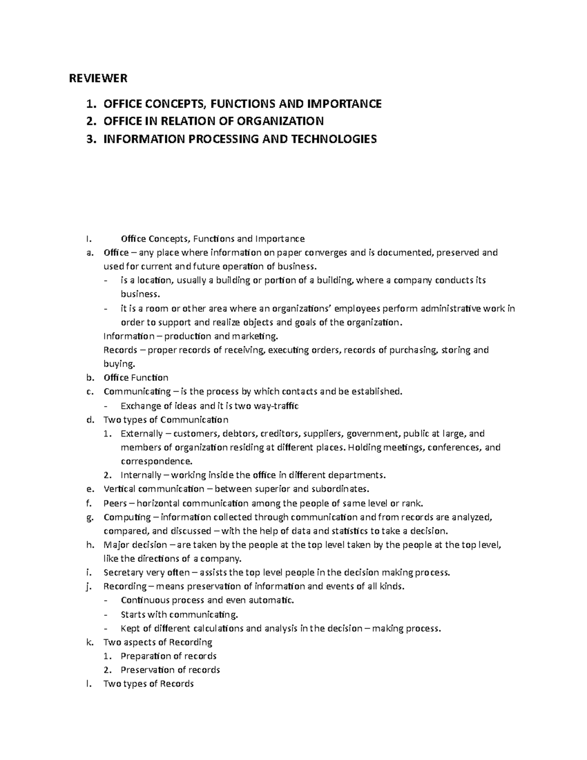 Reviewer - Office Management - REVIEWER 1. OFFICE CONCEPTS, FUNCTIONS ...