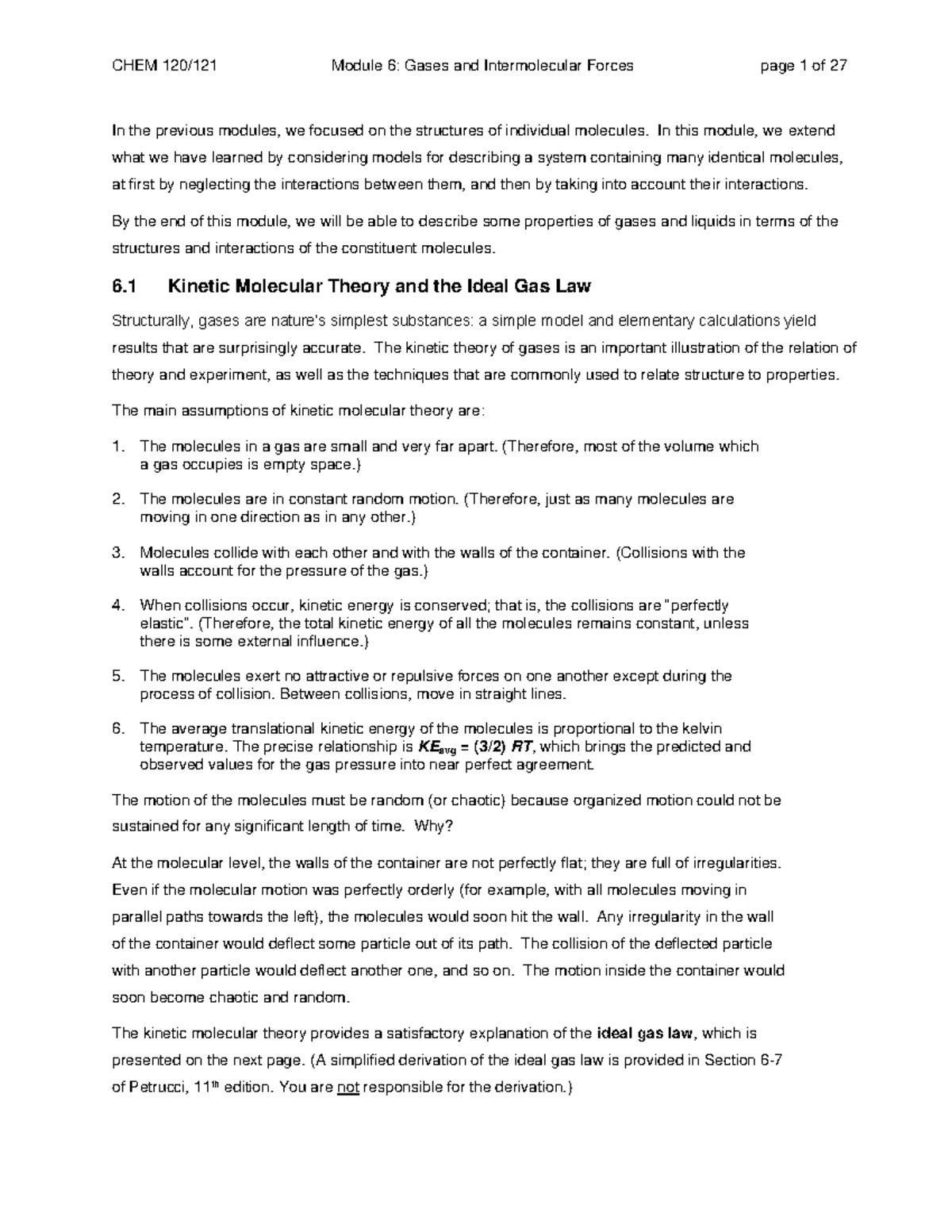 Module 6 chemistry notes - In the previous modules, we focused on the ...