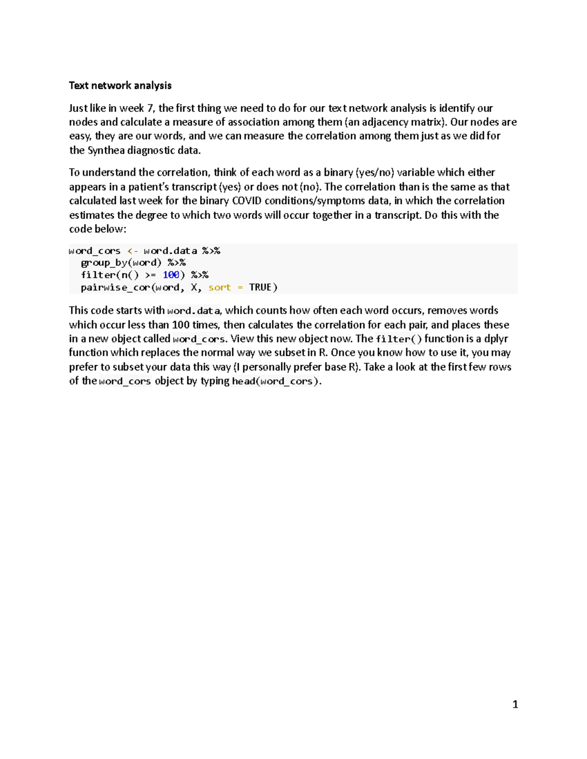 9 - notes - Text network analysis Just like in week 7, the 昀椀rst thing ...