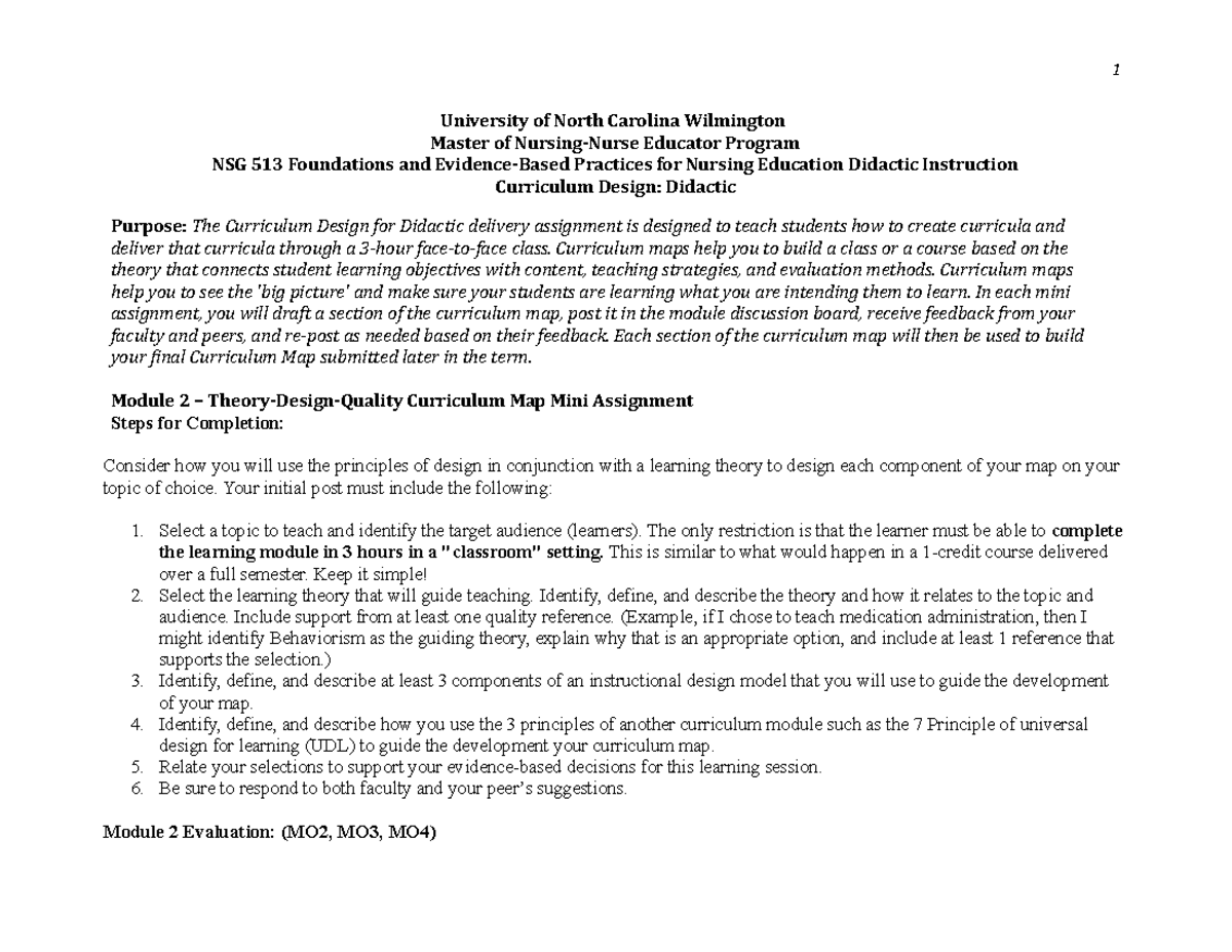 NSG 513 Curriculum Design Didactic Assignment Guidelines Template-1 ...