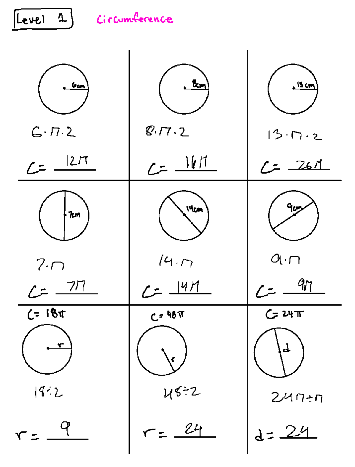 11.1 Practice Circumference, Arc Length, Radian to Degrees - Leve ...