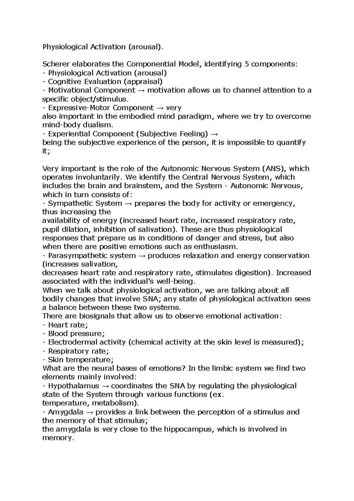 Physiological Activation - Scherer elaborates the Componential Model ...