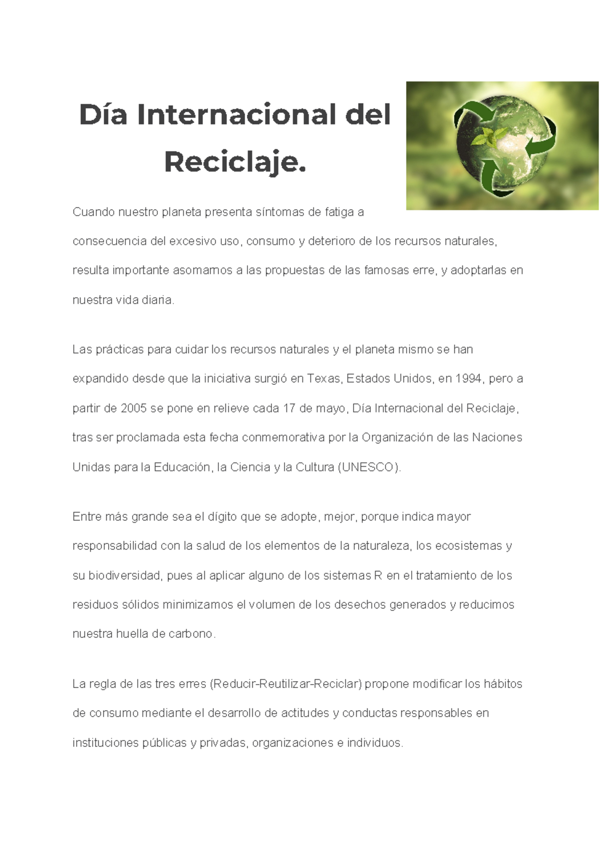 Dia internacional del reciclaje - Día Internacional del Reciclaje ...