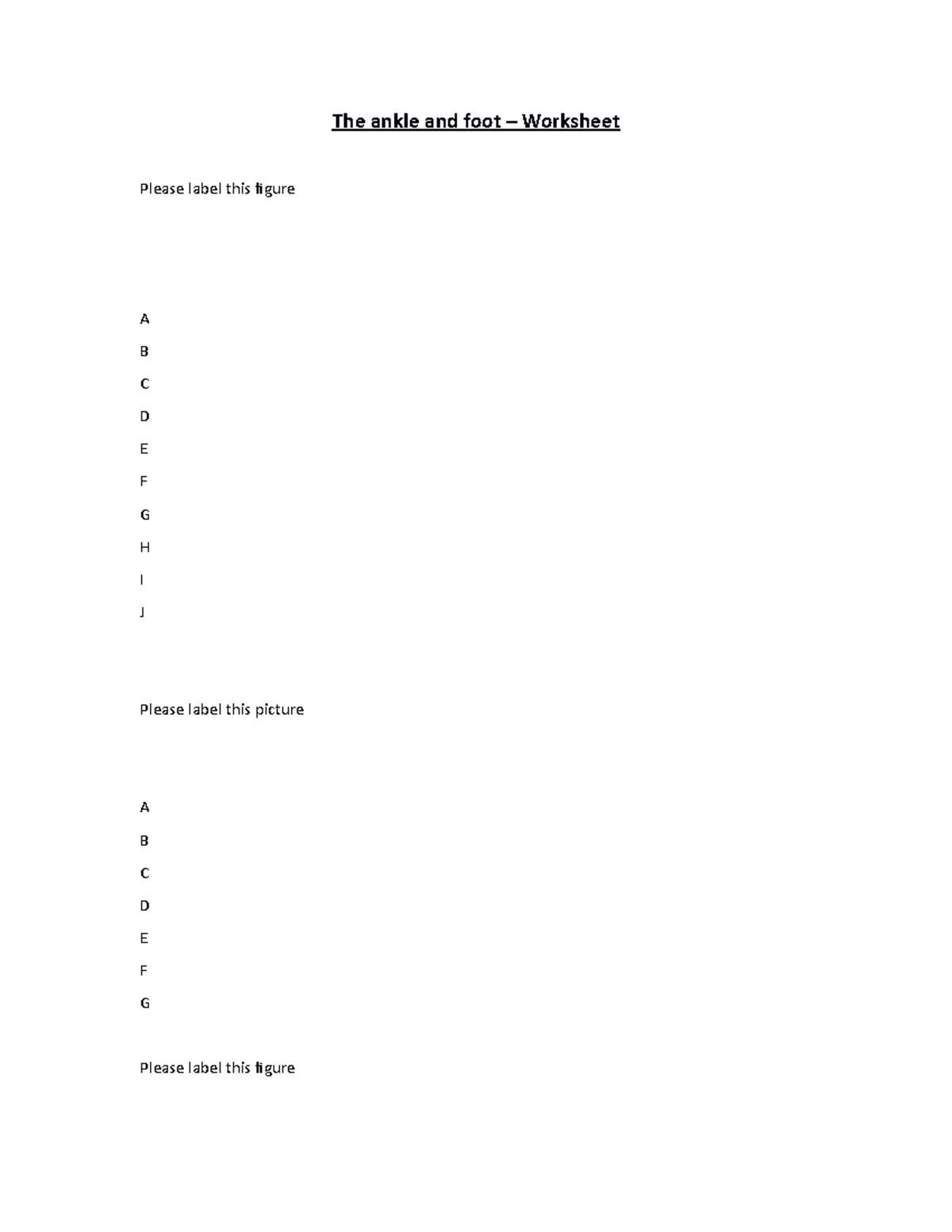 The ankle and foot worksheet - The ankle and foot – Worksheet Please ...