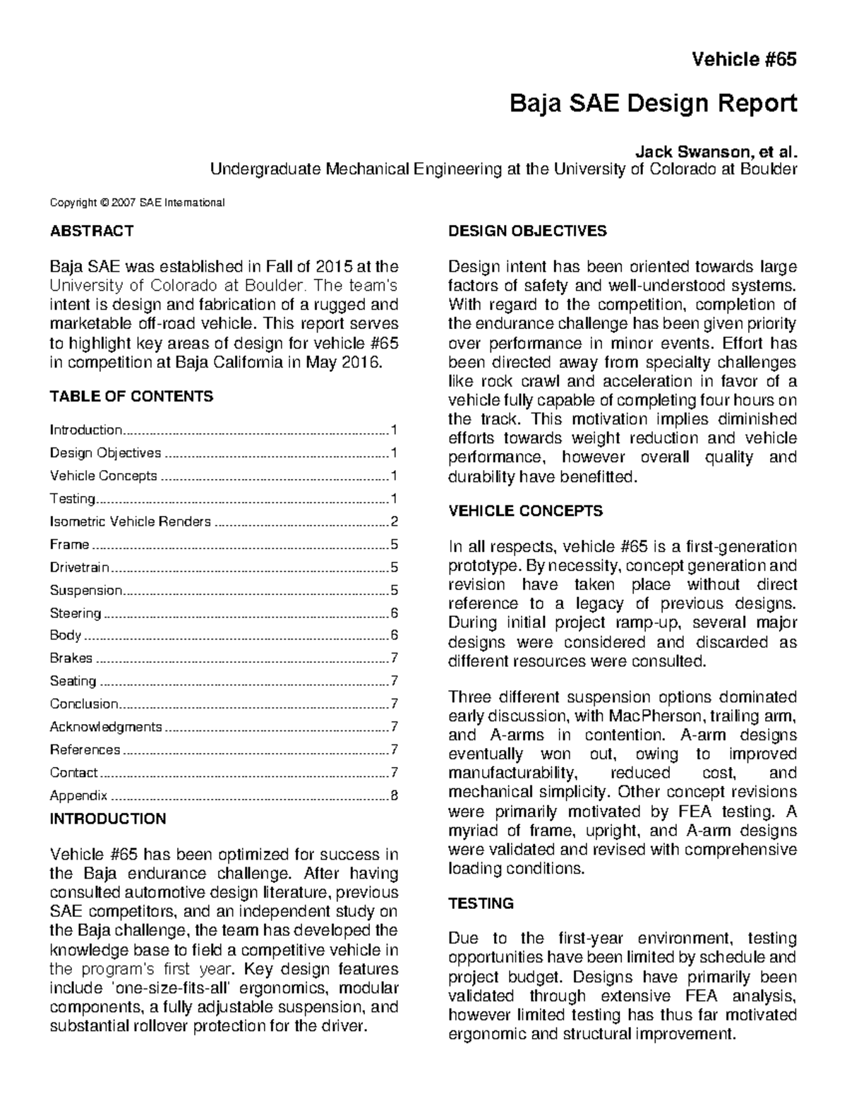 Team 65 design report - Vehicle Baja SAE Design Report Jack Swanson, et ...