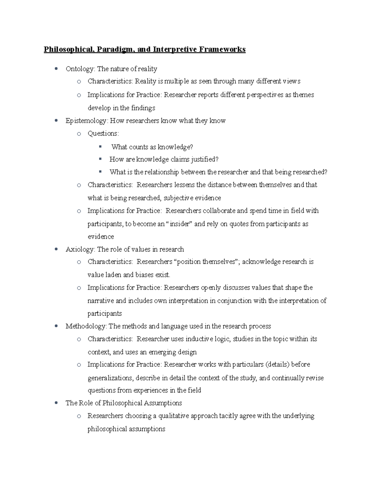 Philosophical, Paradigm, and Interpretive Frameworks - o Implications ...