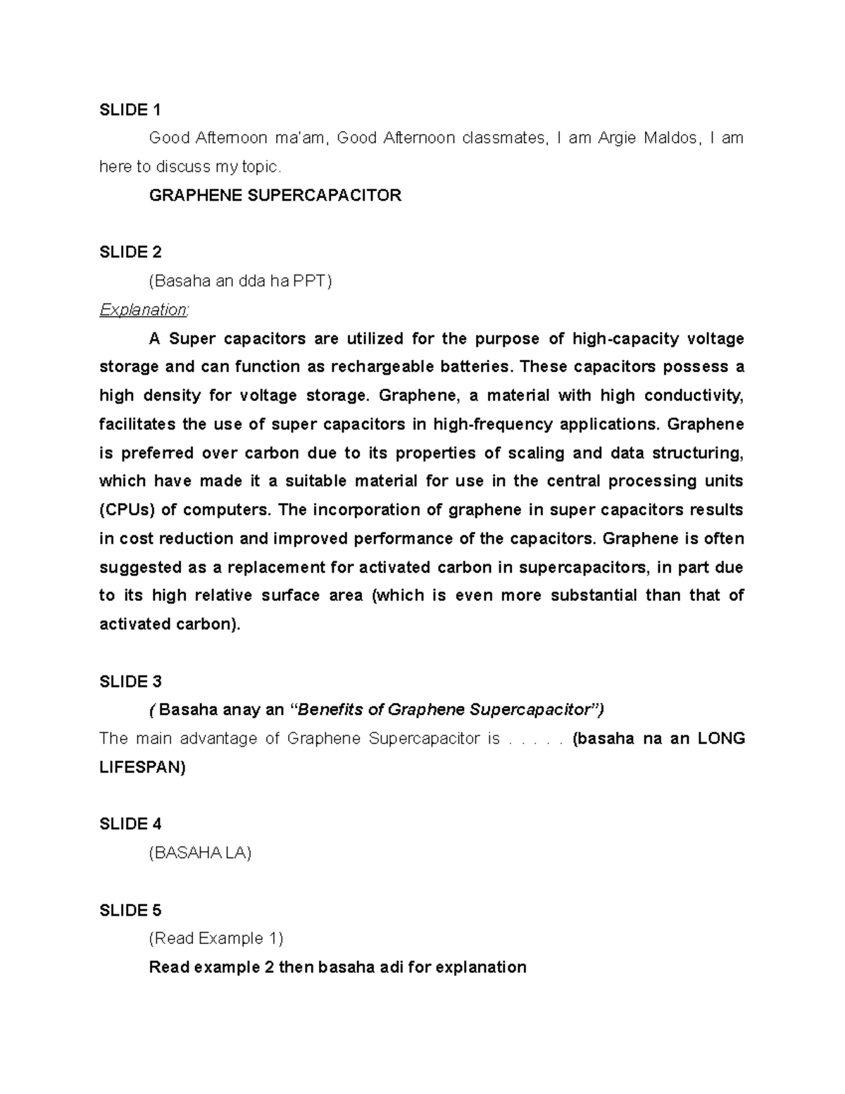 Script Reporting - Guv8yv8yvh h - SLIDE 1 Good Afternoon ma’am, Good ...