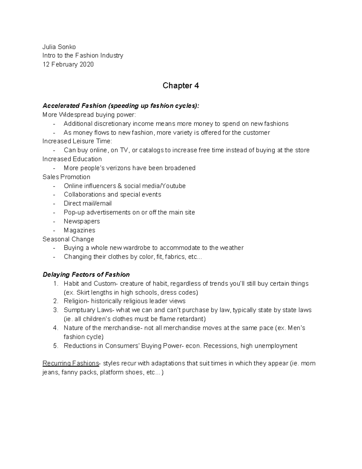 CH 4&5 - intro to fashion industry notes - Julia Sonko Intro to the ...