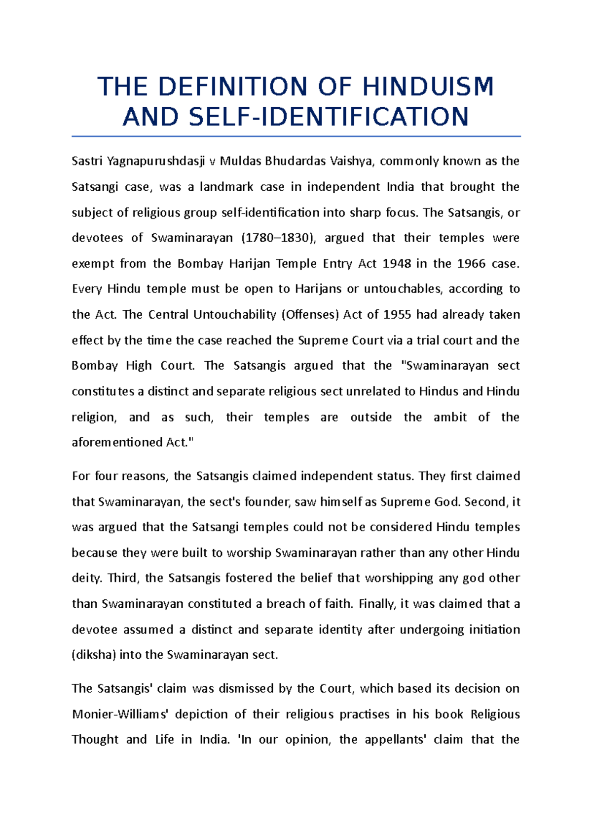 THE Definition OF Hinduism AND SELF- Identification - THE DEFINITION OF ...