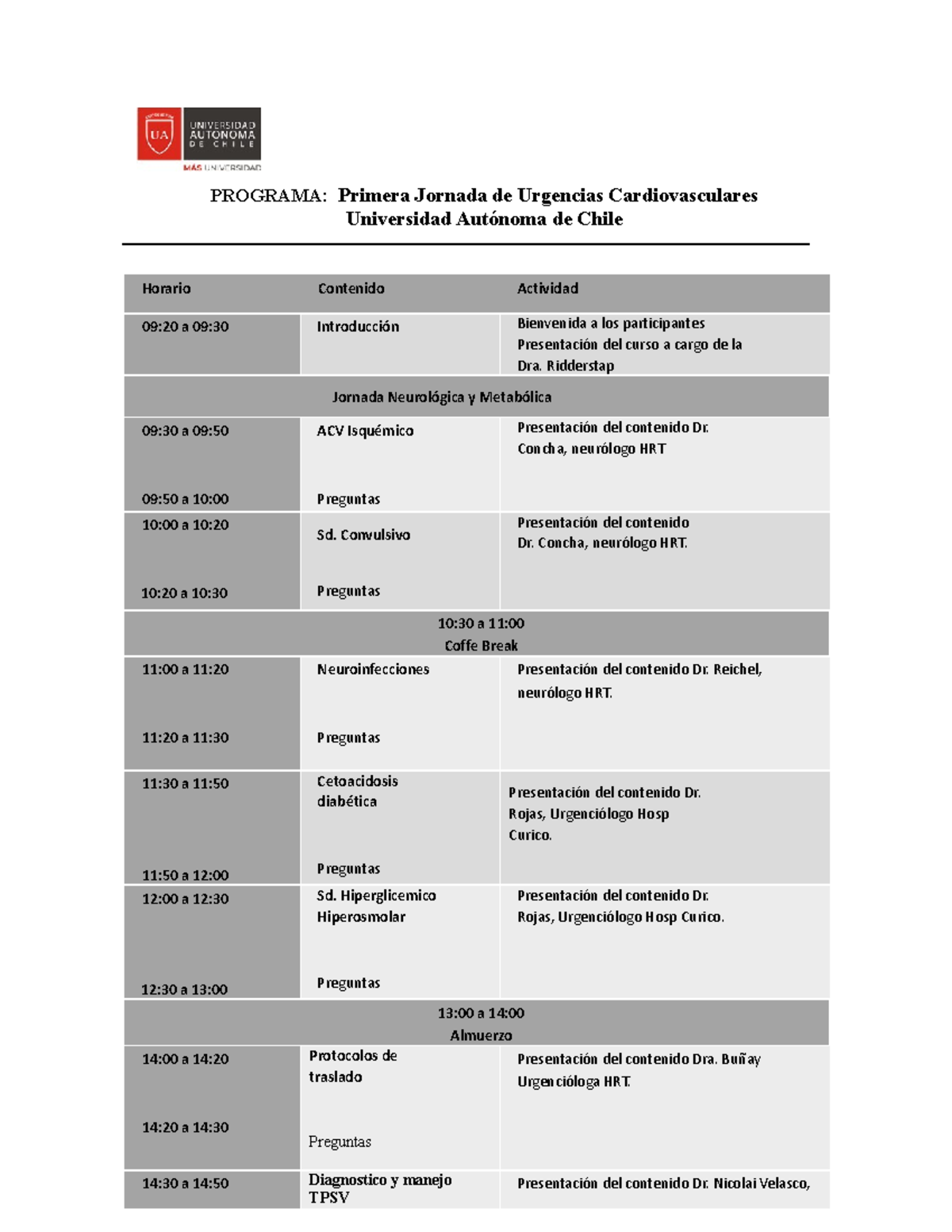 1. Programacion Congreso Urgencias Cardiovasculares 2023 - PROGRAMA: Primera Jornada de ...