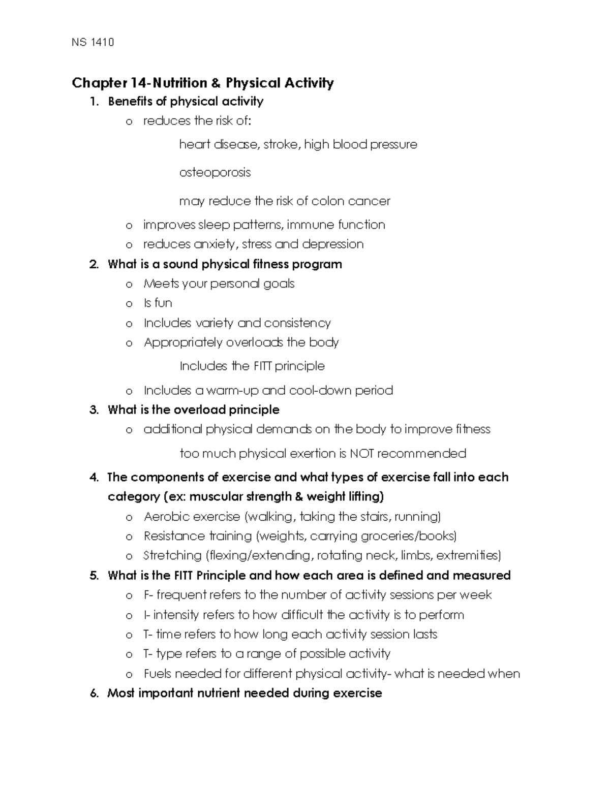 Chapter 14 - NS 1410 - lecture notes - NS 1410 Chapter 14-Nutrition ...