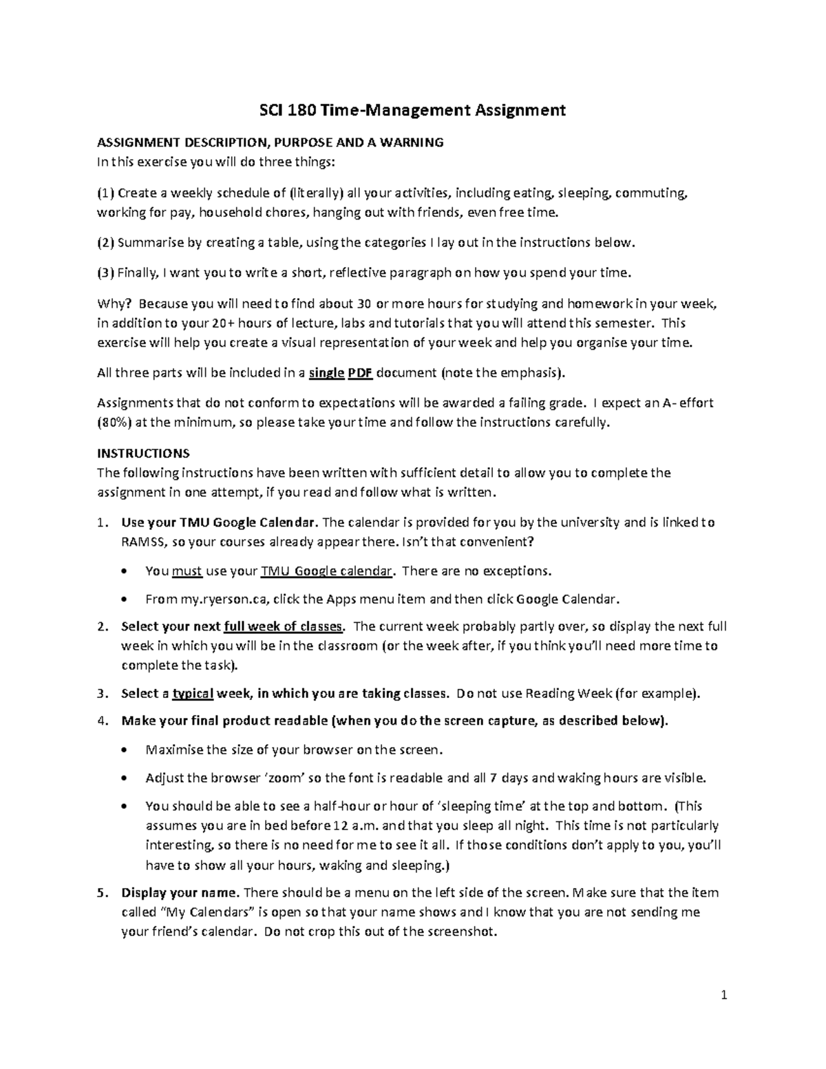 Time Management 2022 - SCI 180 Time-Management Assignment ASSIGNMENT ...