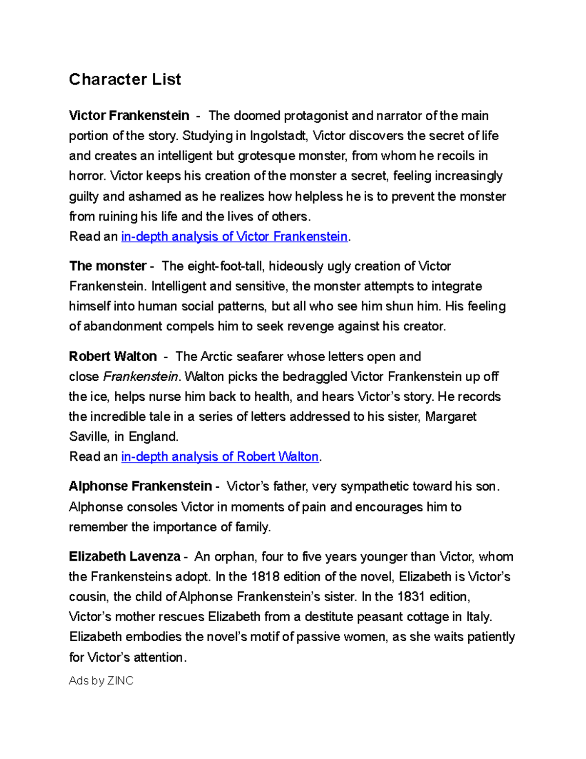 Frankenstein character analysis - Lingua e letteratura inglese - UniNa ...