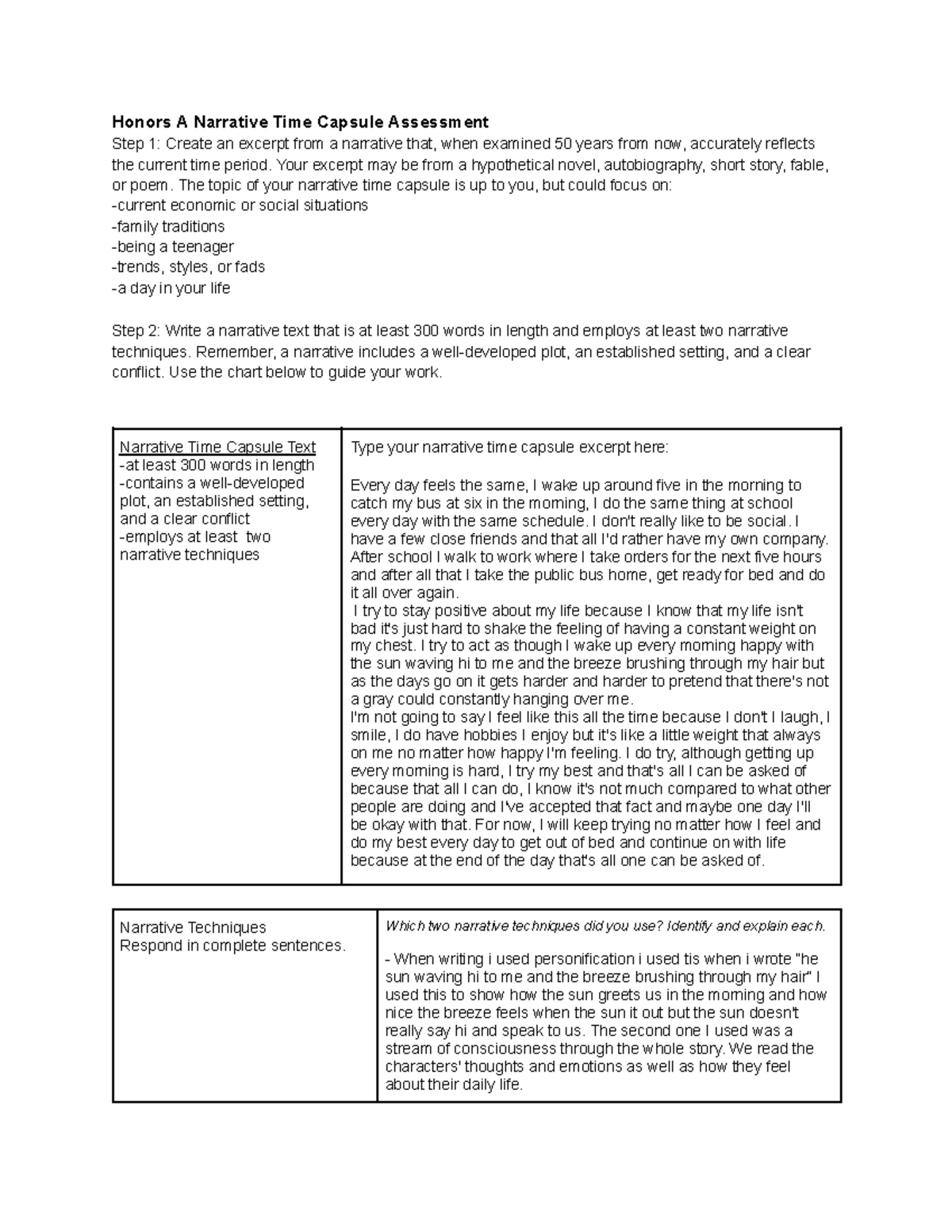 Narrative Time Capsule: A Reflection on Teenage Life (6.05 Ela ...