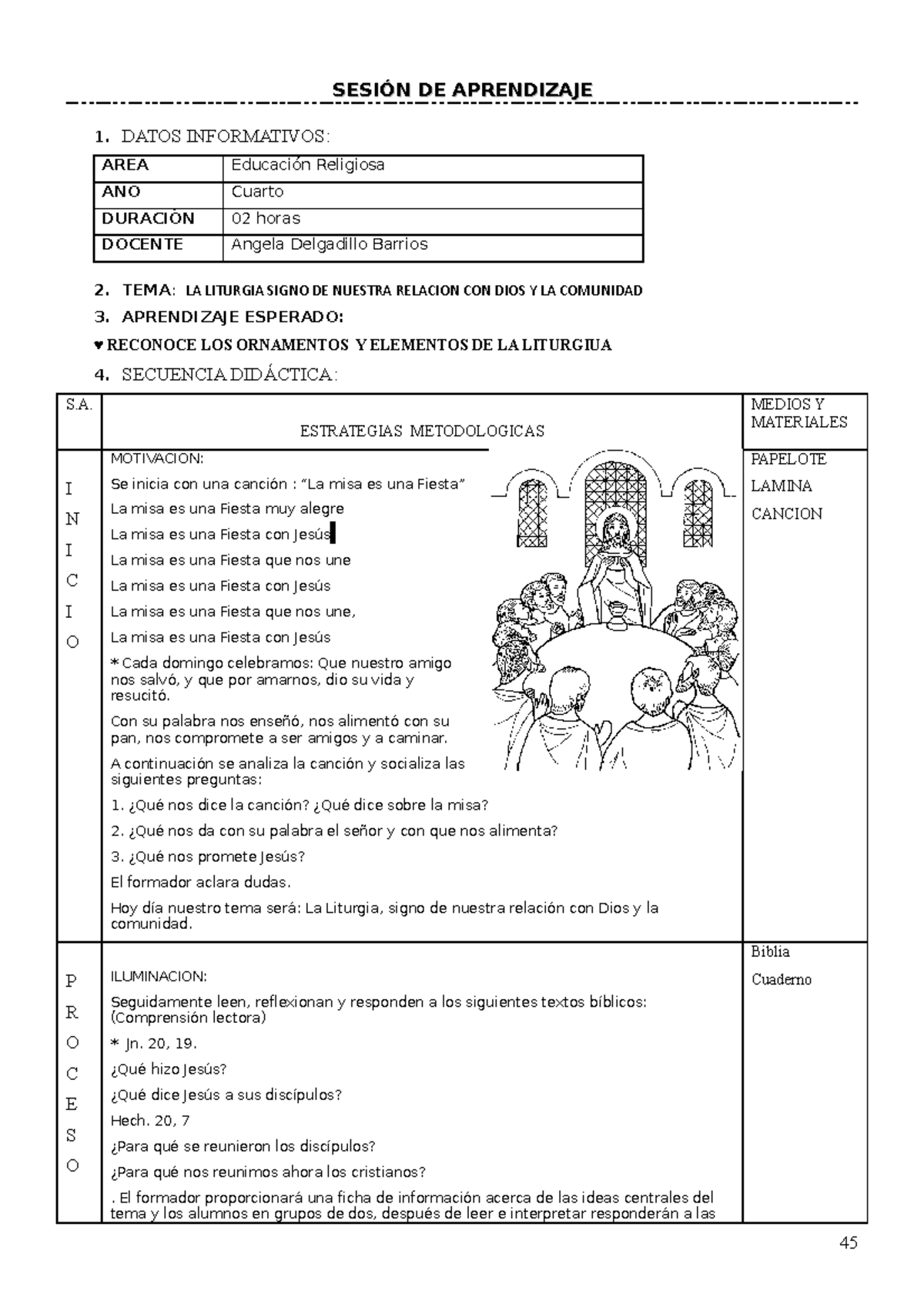 Sesiones 4to grado religion - SESIÓN DE APRENDIZAJESESIÓN DE APRENDIZAJE 1. DATOS INFORMATIVOS ...
