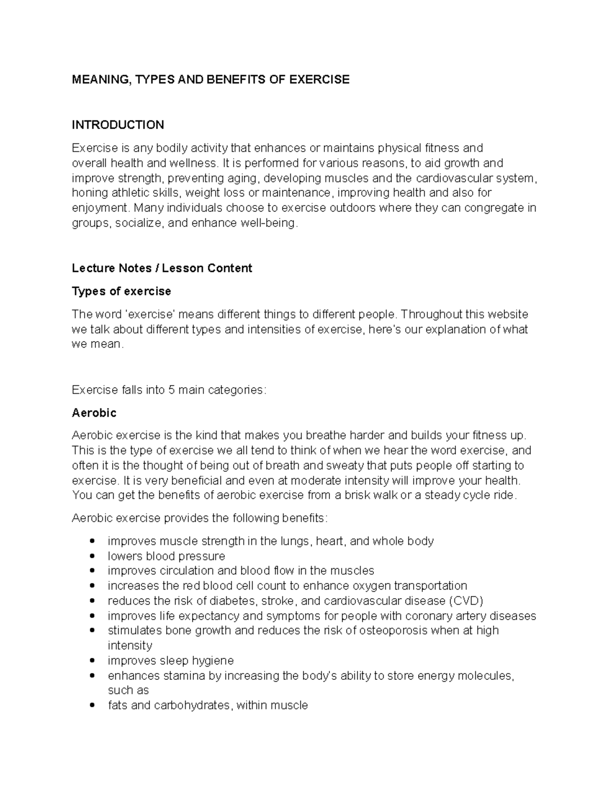 Meaning, Types AND Benefits OF Exercise - MEANING, TYPES AND BENEFITS ...