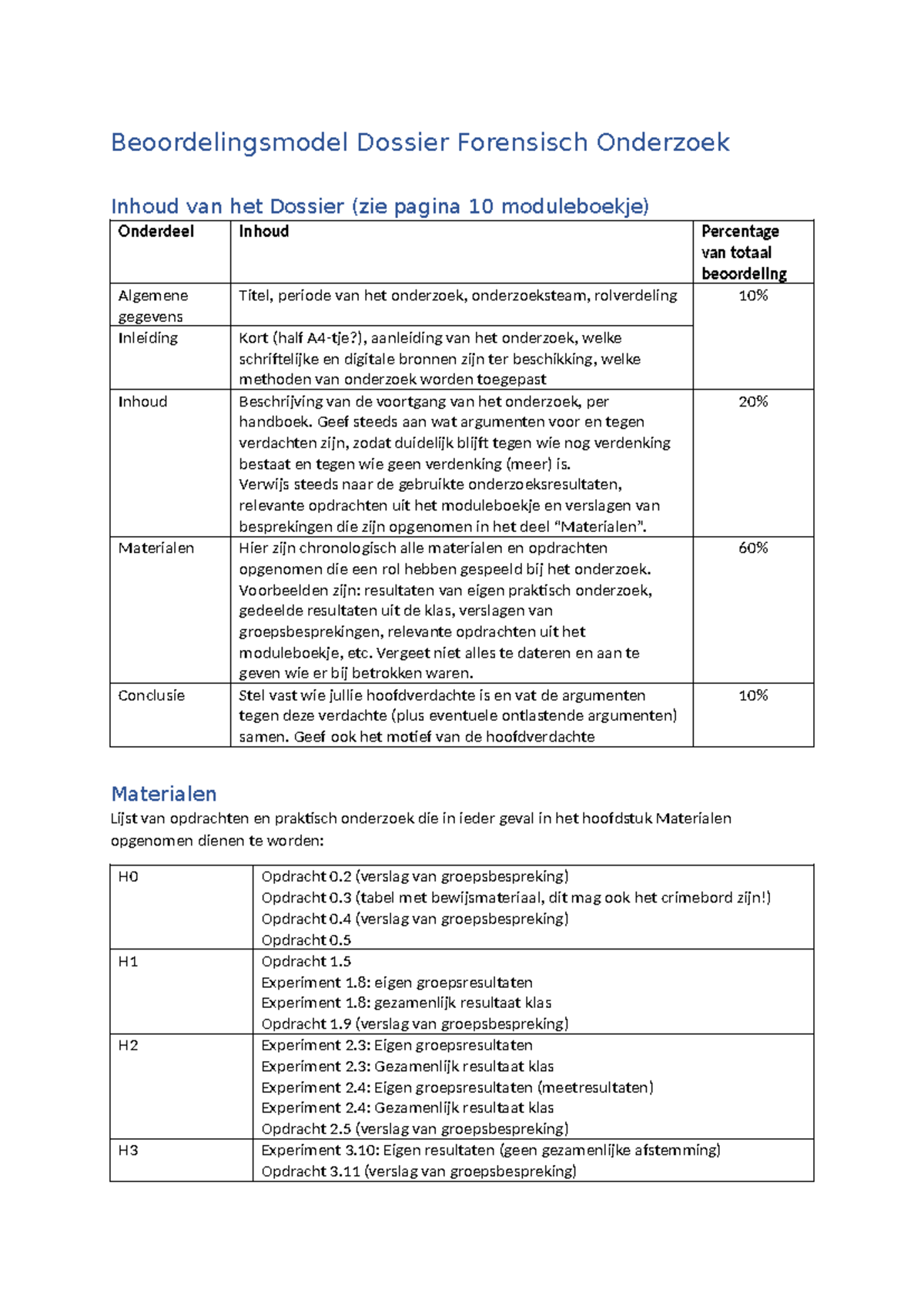 2023-2024 Onderdelen-Dossier-Forensisch-Onderzoek - Beoordelingsmodel ...