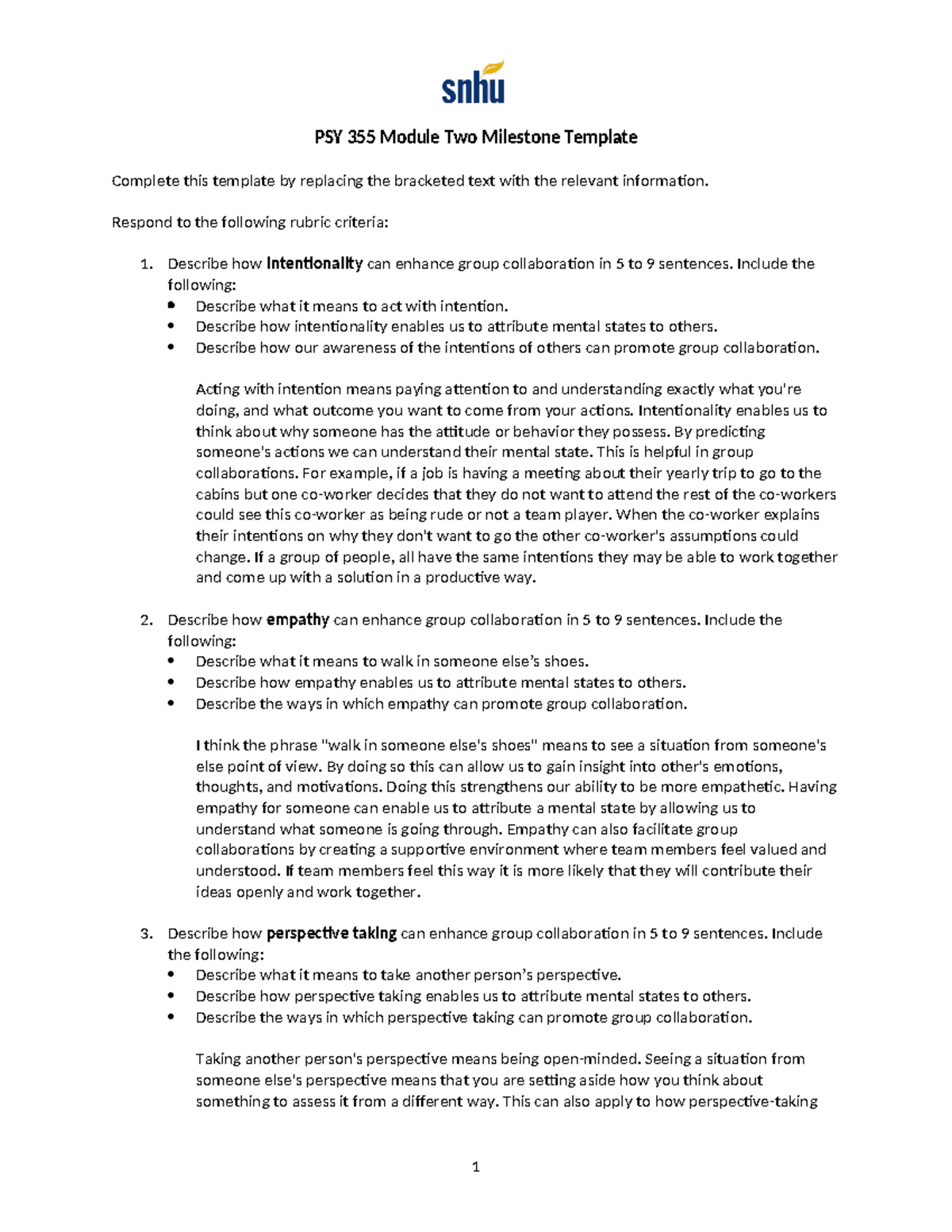 PSY SP Milestone 2 - Journal 4 - PSY 355 Module Two Milestone Template ...