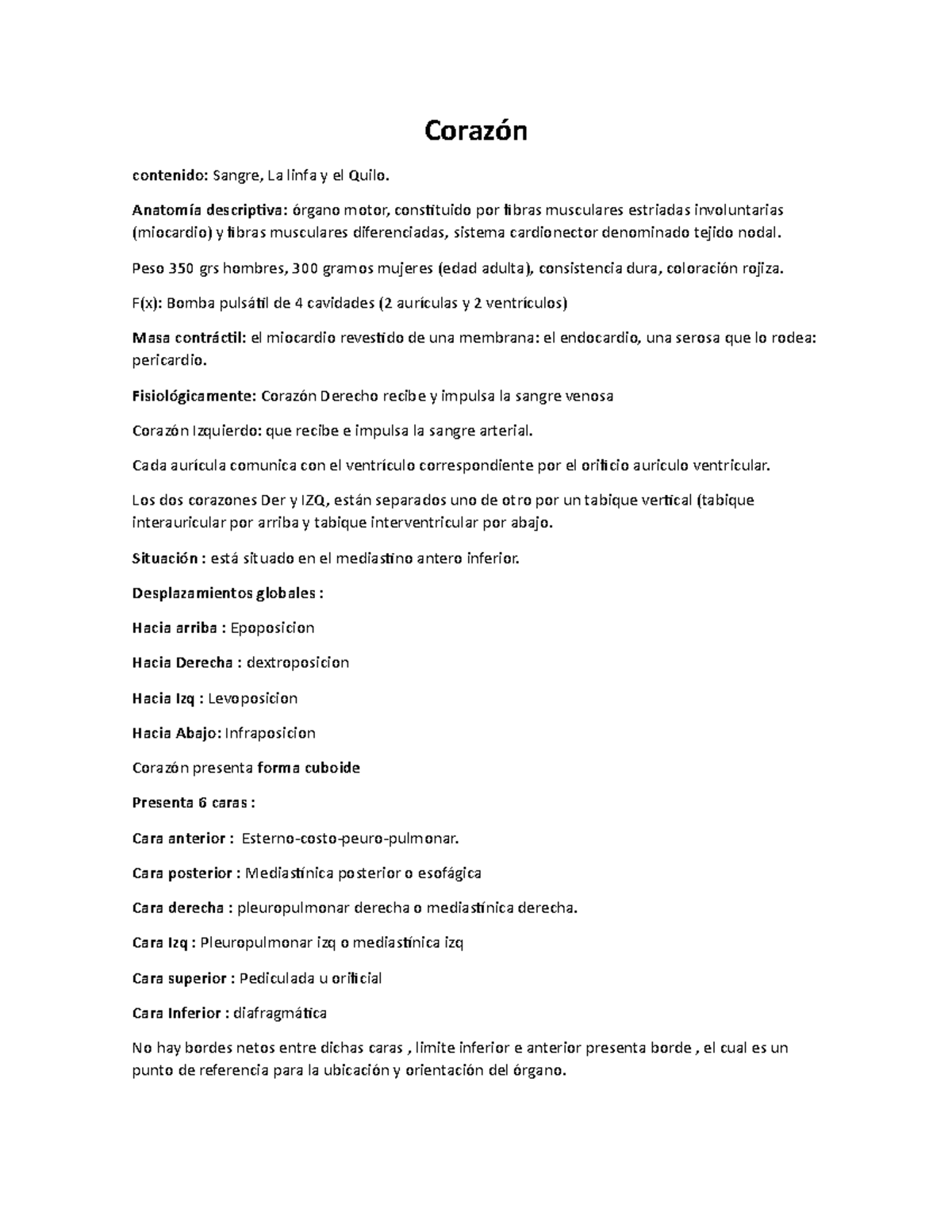 Corazón - nnnnnnnnnnnnnnn - Corazón contenido: Sangre, La linfa y el ...