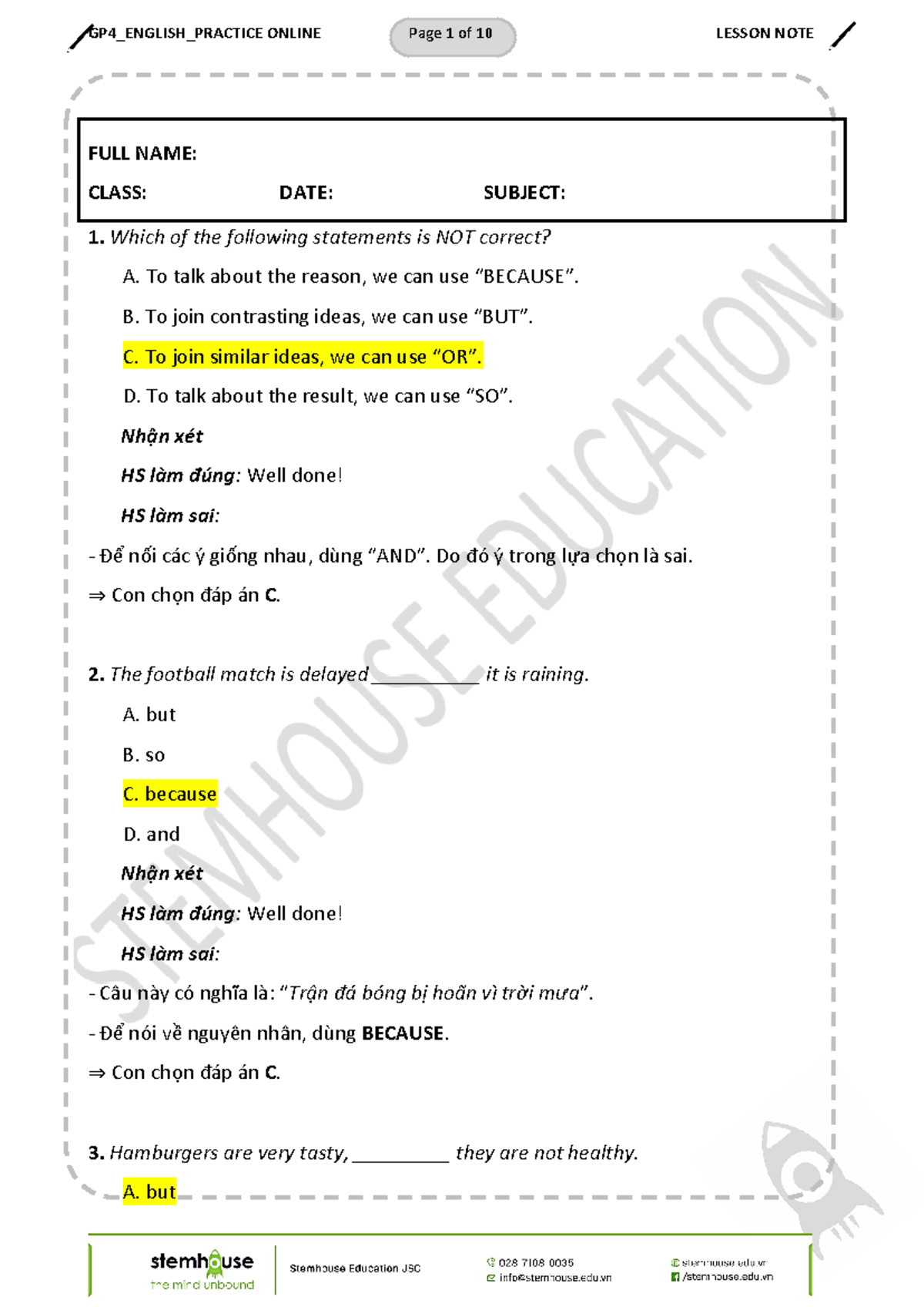 English Spractice 4 KEY - FULL NAME: CLASS: DATE: SUBJECT: Which of the ...