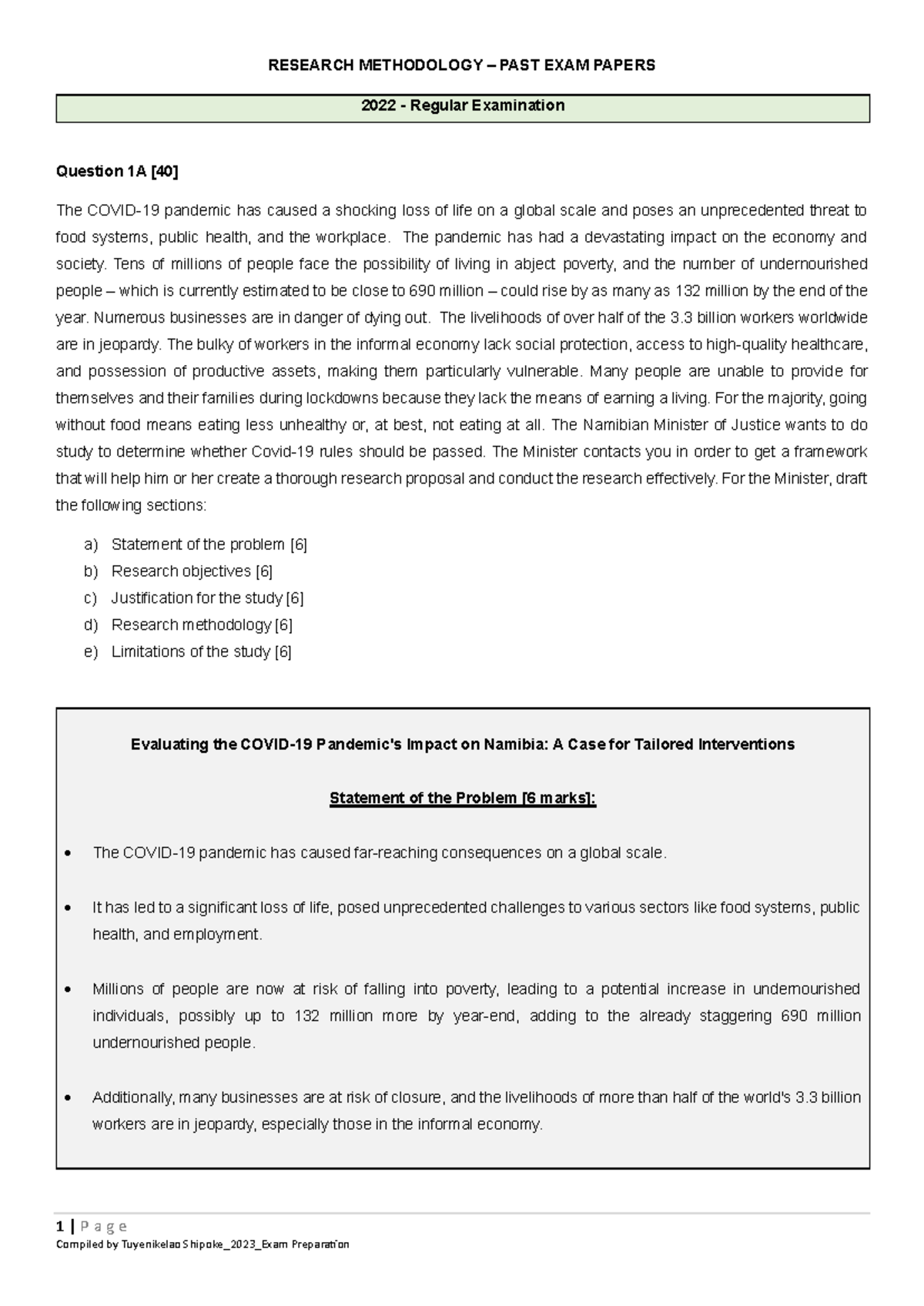 Research Methodology - past exam paper - question and answers ts - 1 ...