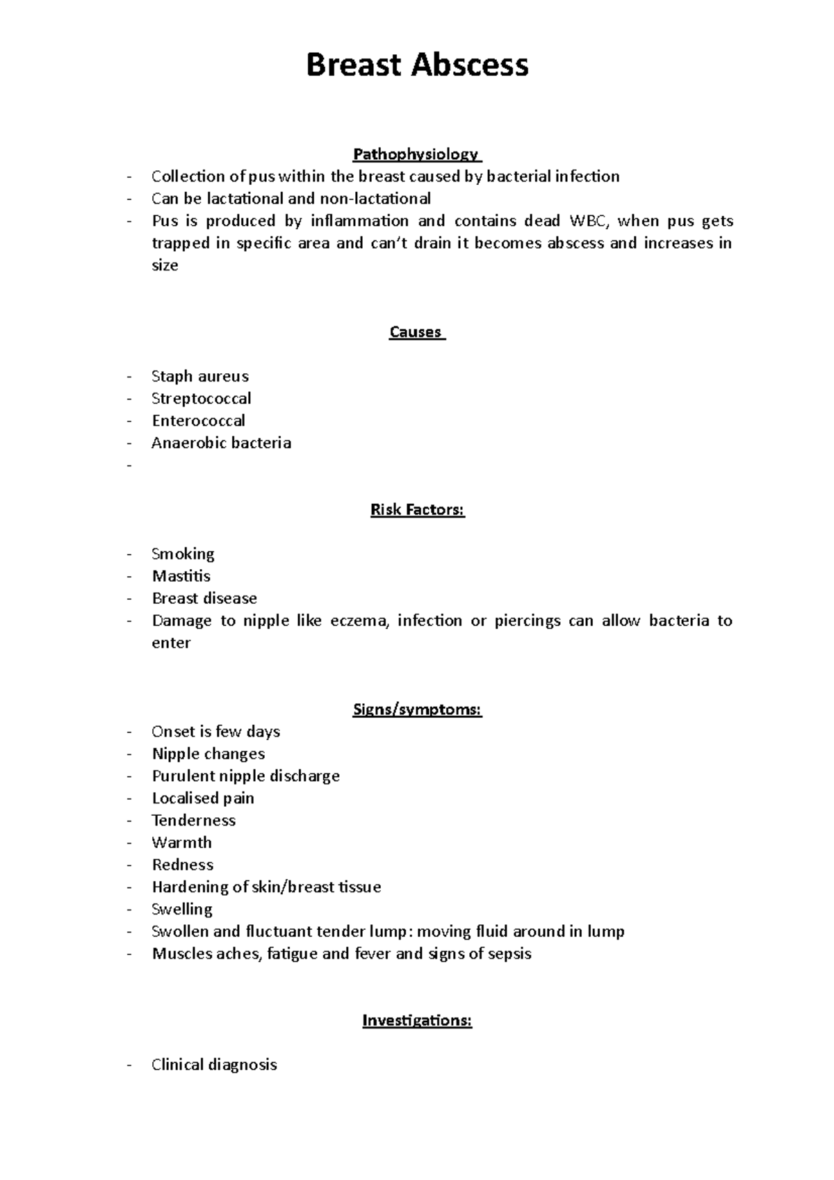 Breast abscess and mastitis - PHA7060-C - Bradford - Studocu