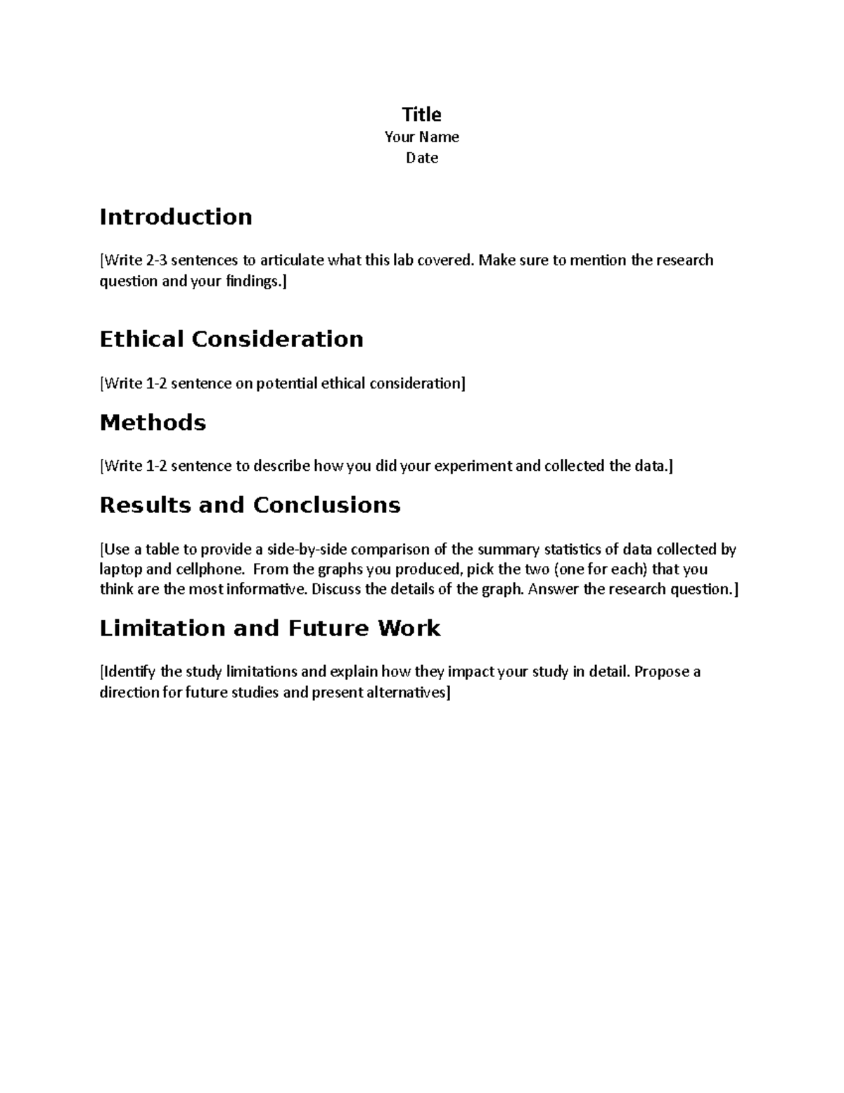 Lab Report Template - ewewewewewew - Title Your Name Date Introduction ...