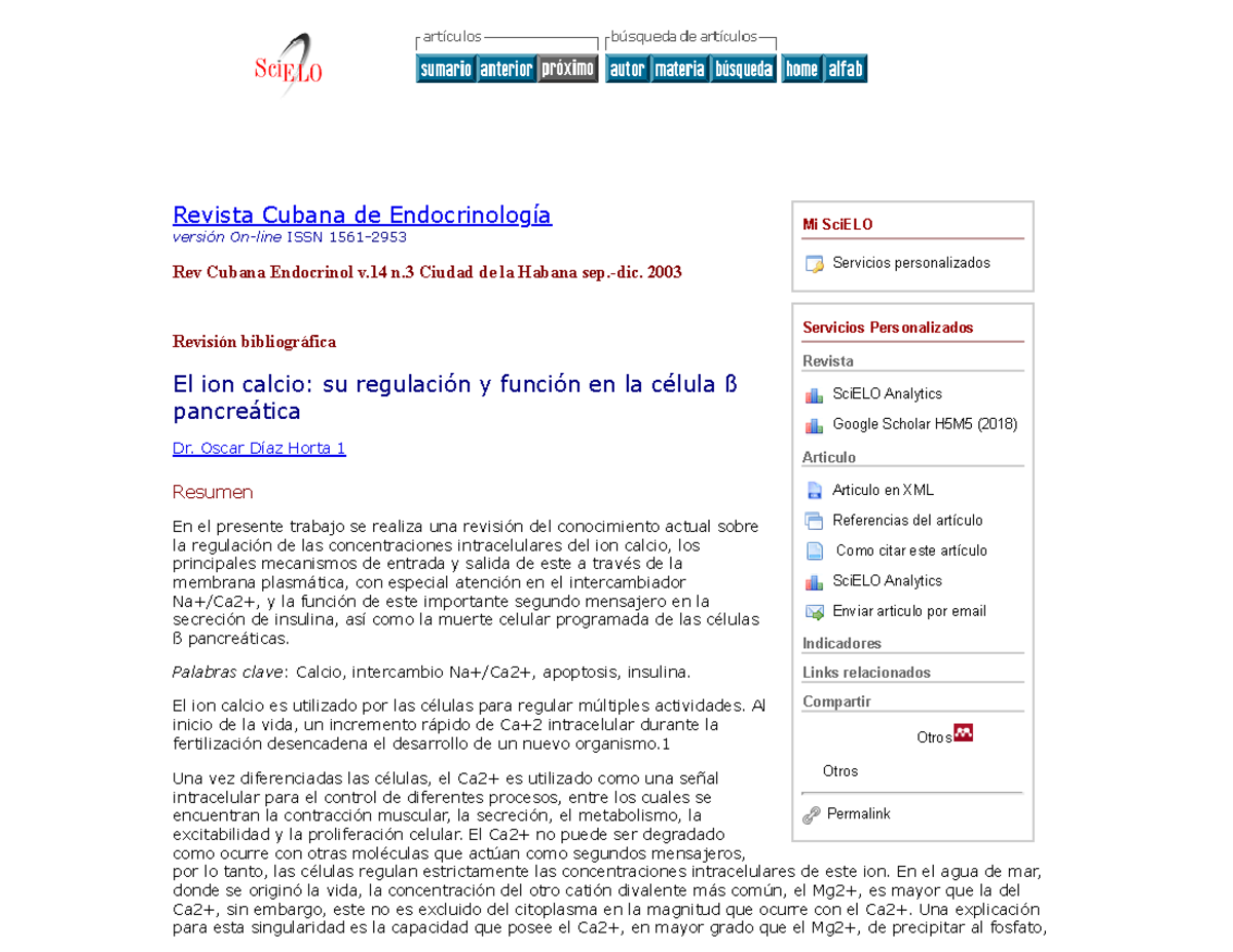 El ion calcio su regulación y función en la célula ß pancreática ...
