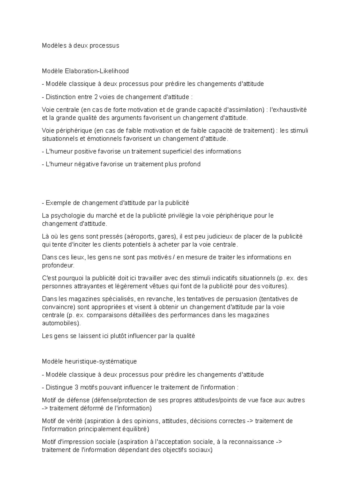 Modèles à deux processus - Modèles à deux processus Modèle Elaboration ...