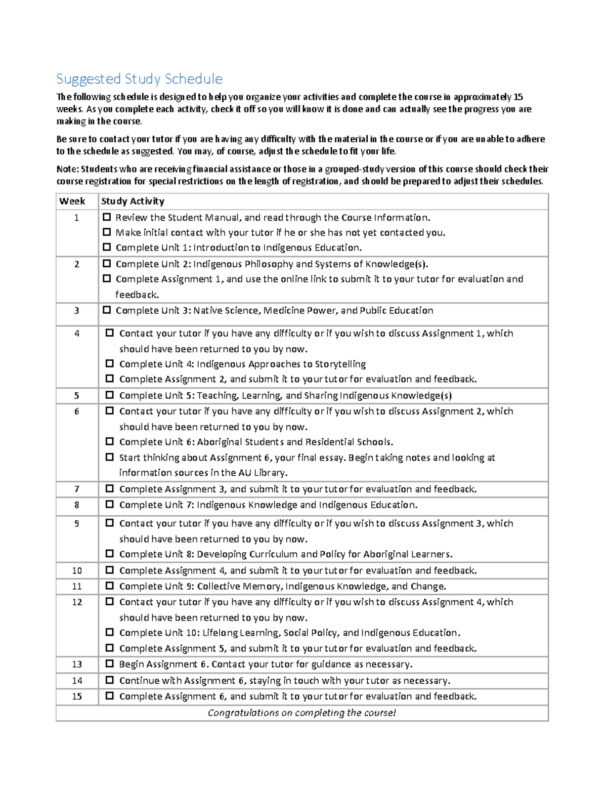 Suggested Study Schedule inst301 - Suggested Study Schedule The ...