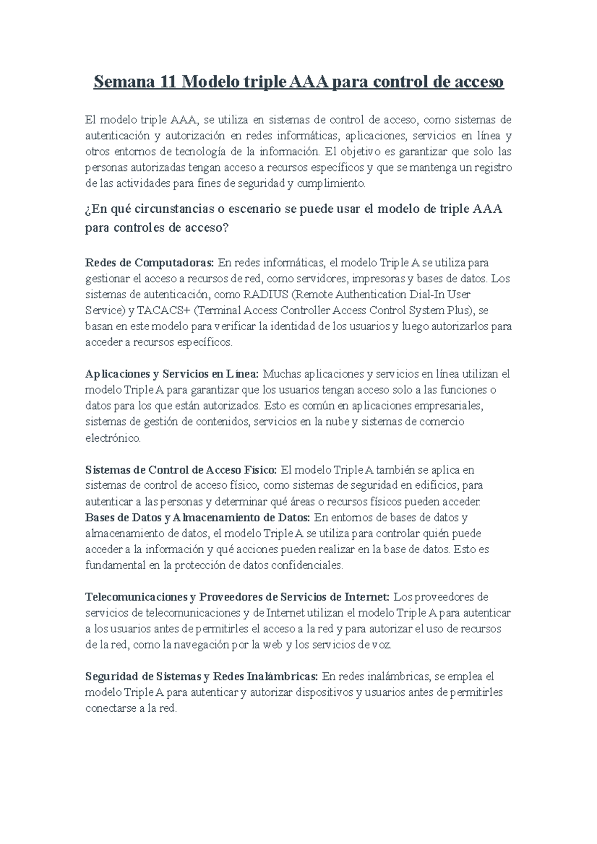 Implementacion de AAA - Semana 11 Modelo triple AAA para control de ...