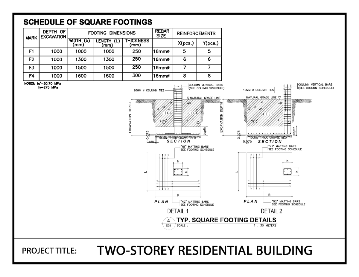 Schedule OF Footing - PROJECT PLAN SAMPLE - Engineering - Studocu